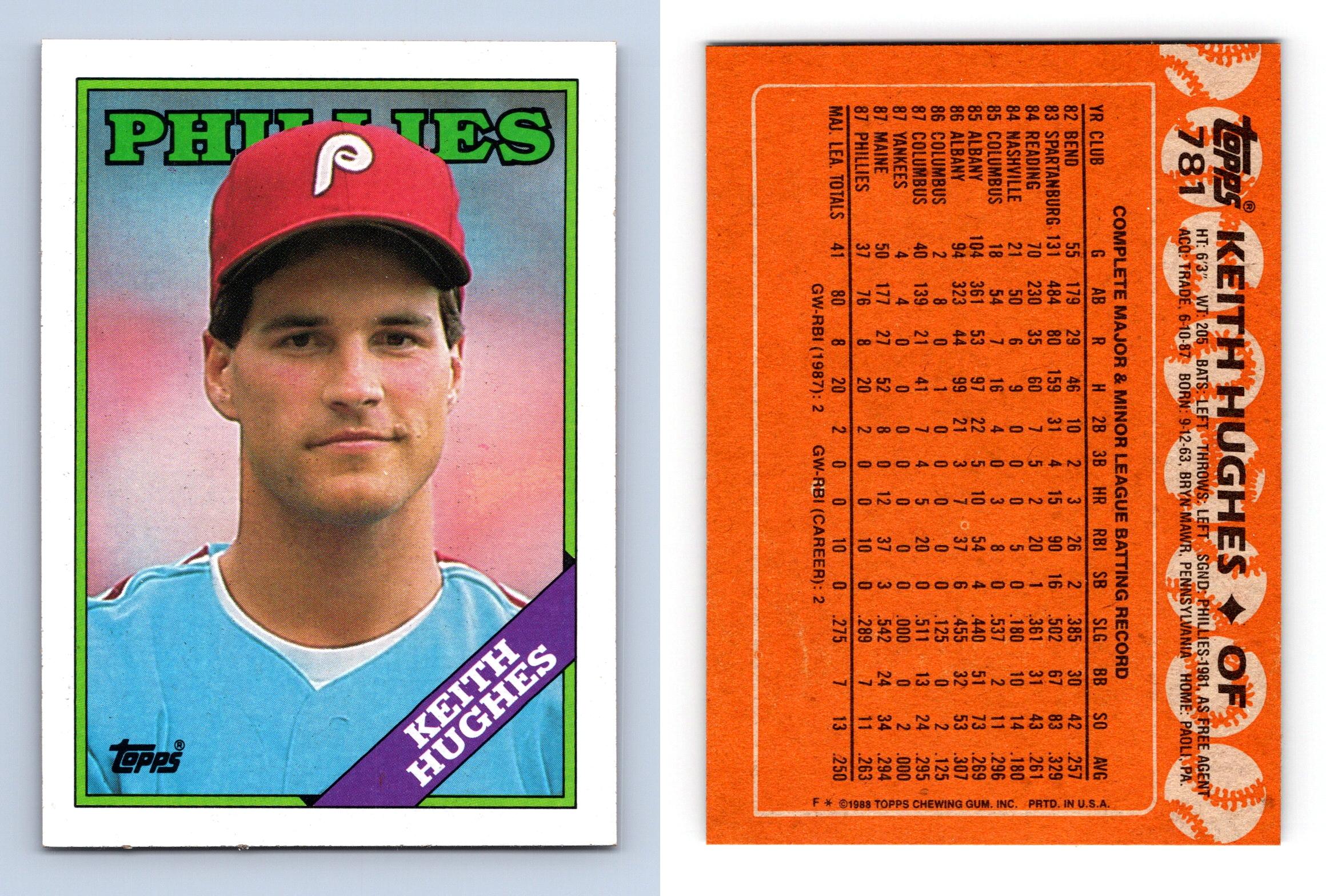 Keith Hughes - Phillies #781 Topps 1988 Baseball RC Trading Card
