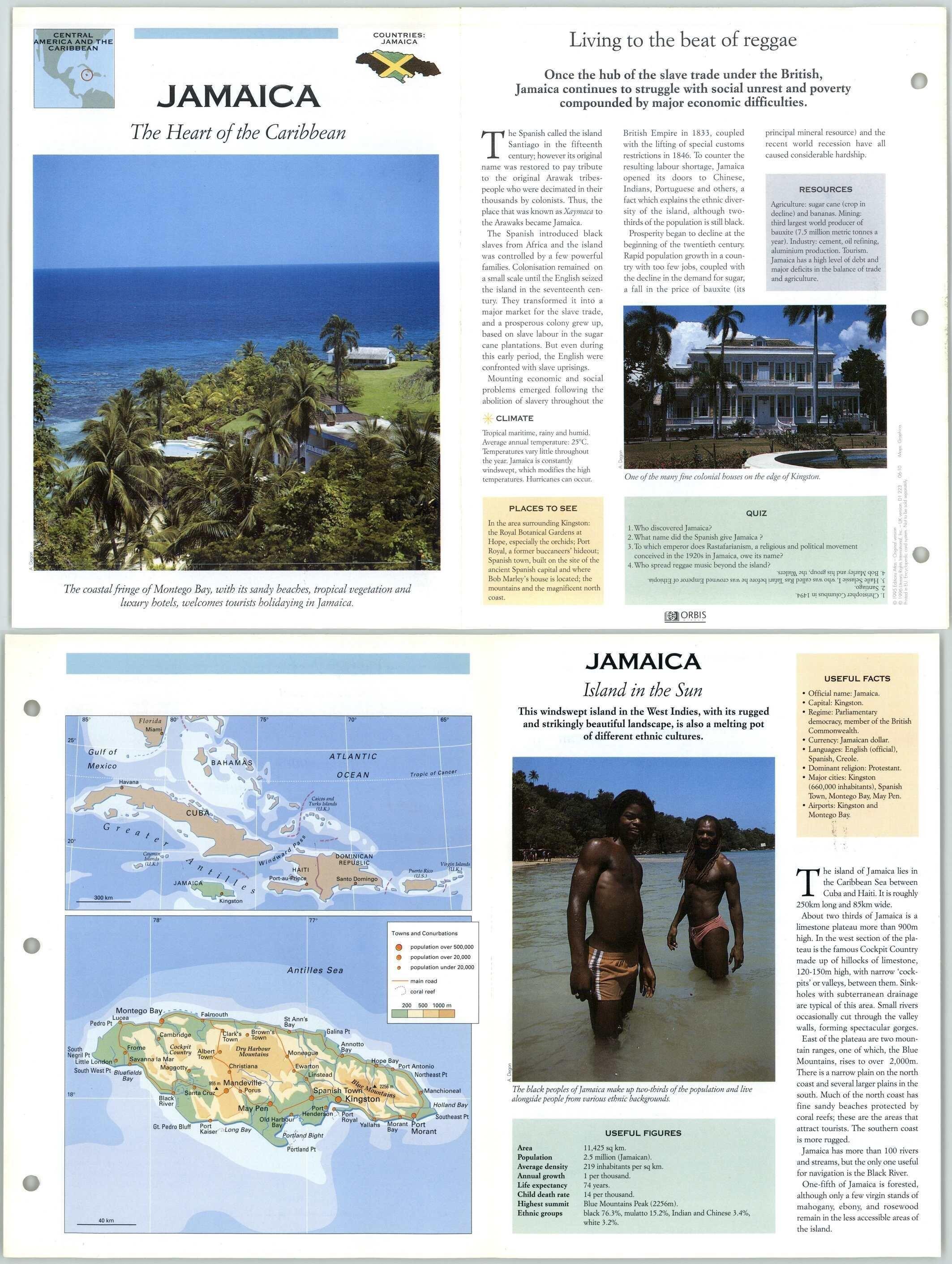 Jamaica - Central America - Atlas Of The World Fact File Fold-Out Page