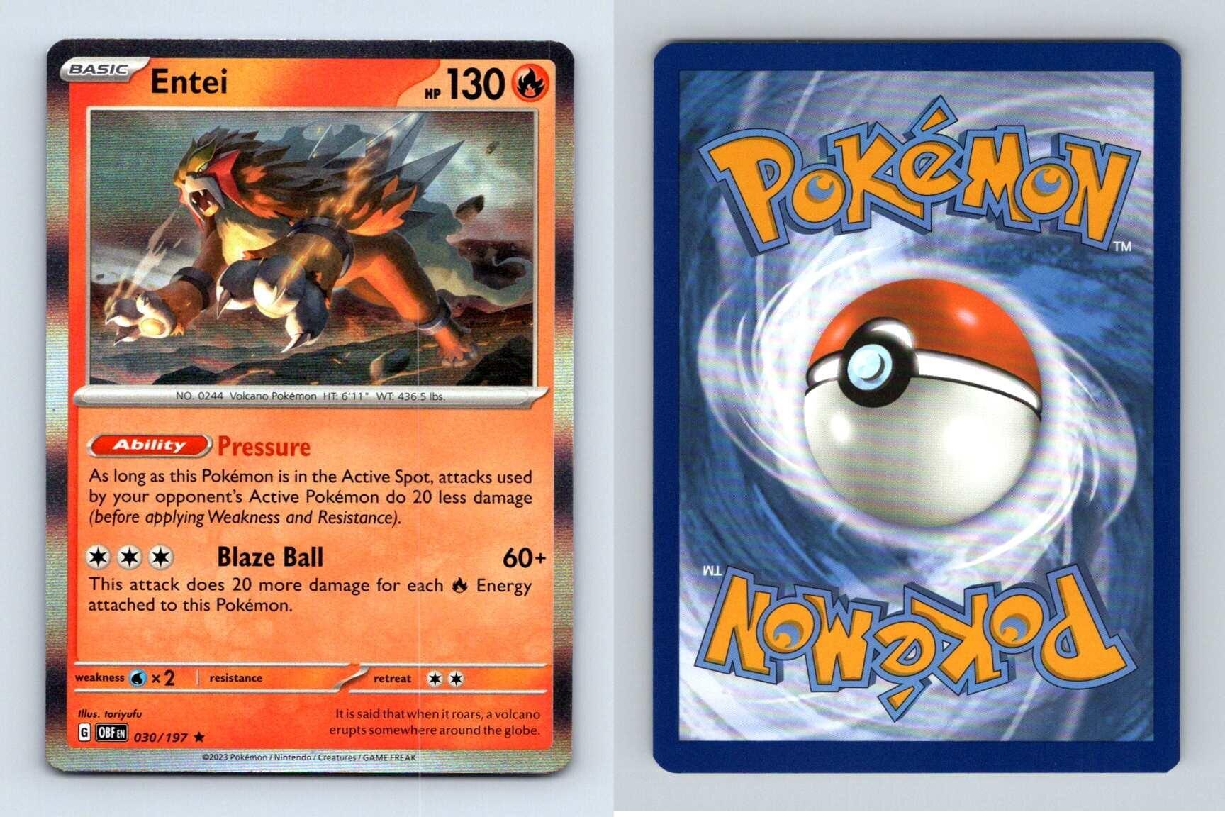 Entei #30/197 SV Obsidian Flames Rare Holo Pokemon 2023 TCG Card