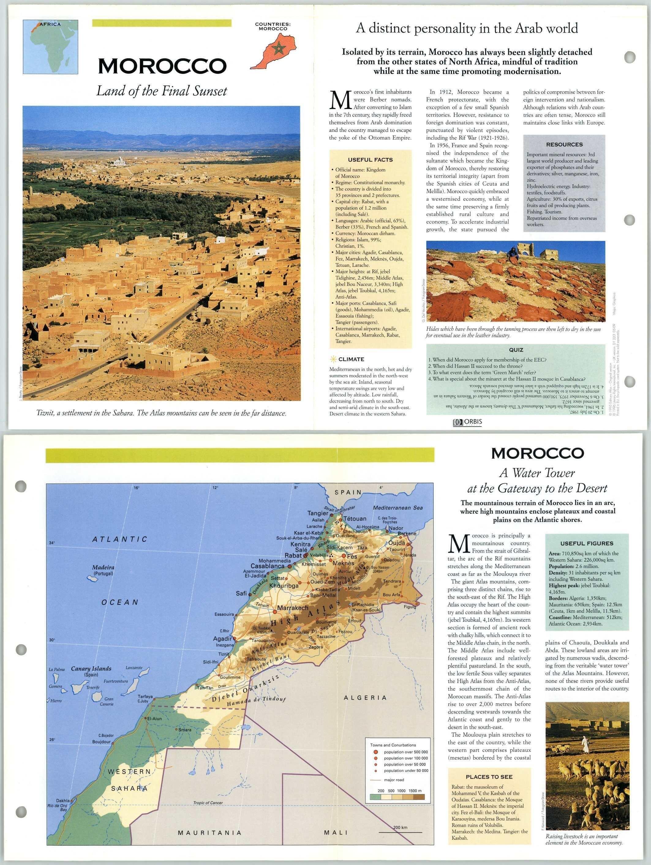 Morocco - Africa - Atlas Of The World - Fact File Fold-Out Page