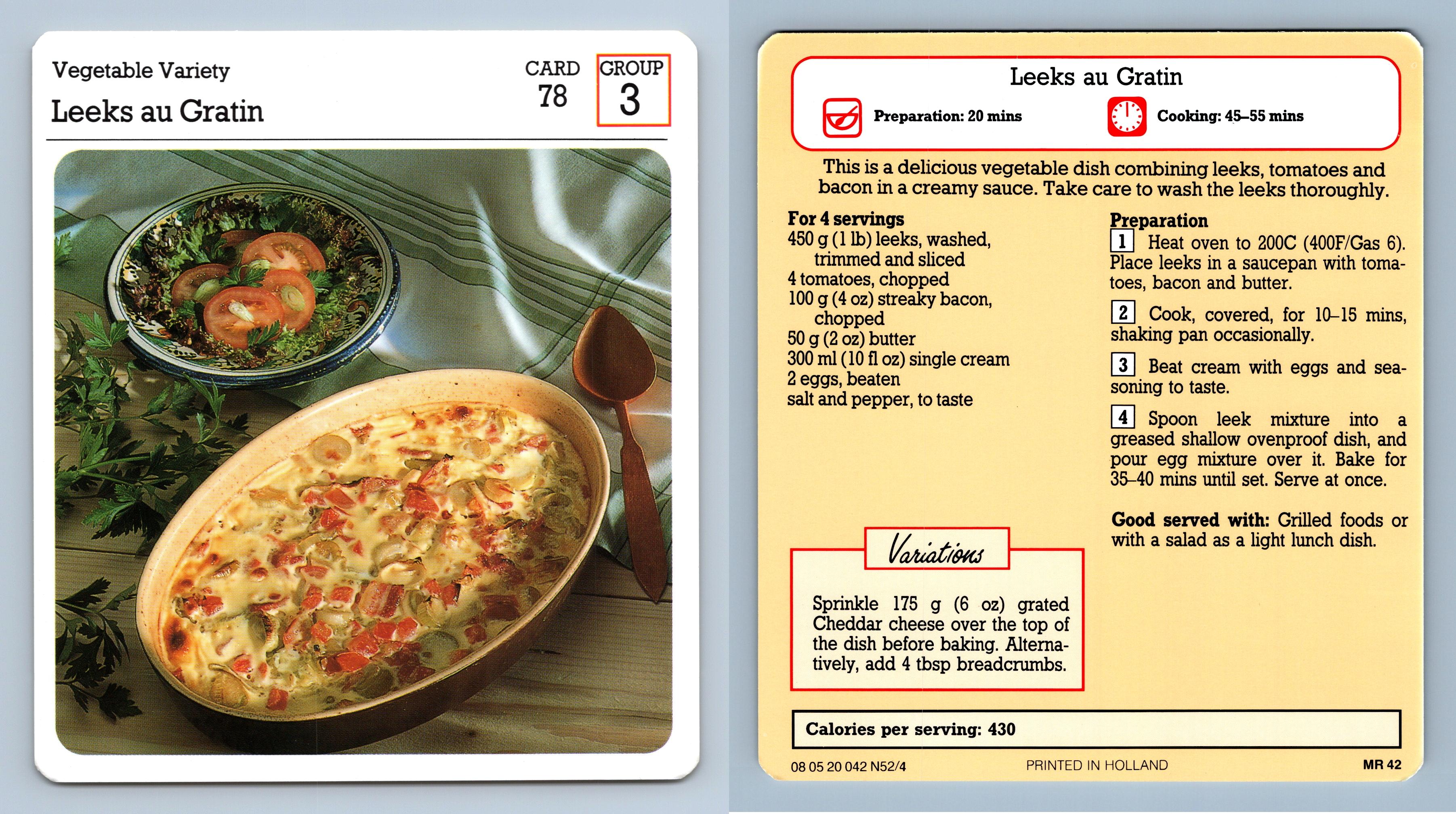 Leeks au Gratin #78 - Vegetable - My Favourite Recipes Cardmark Card