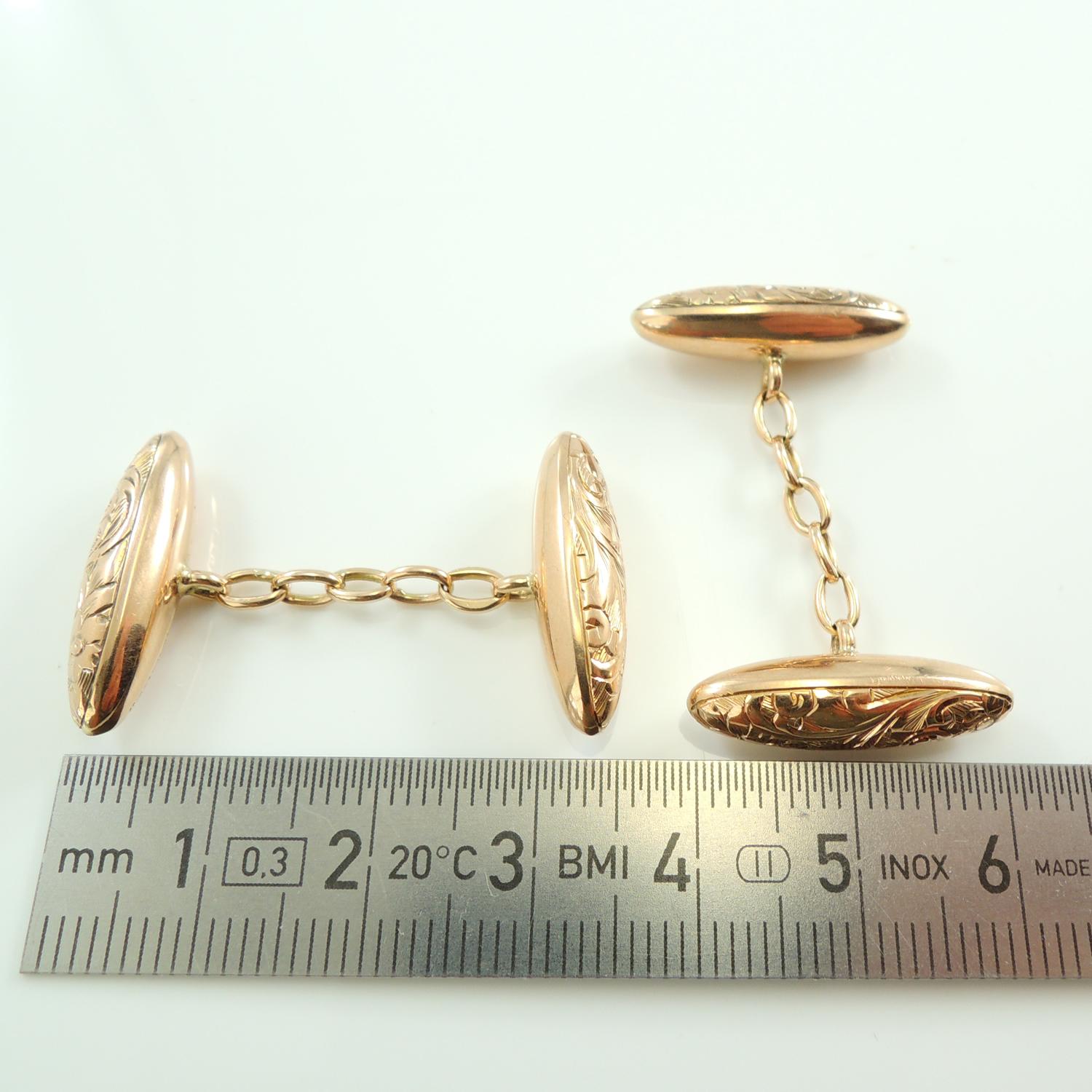 Vintage Antique 9ct Rose Gold Cufflinks Chester 1913 With Vintage Box