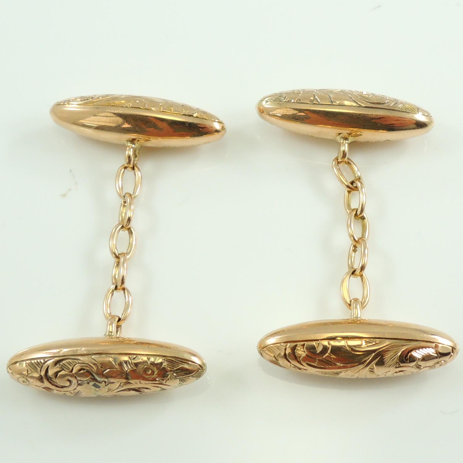 Vintage Antique 9ct Rose Gold Cufflinks Chester 1913 With Vintage Box