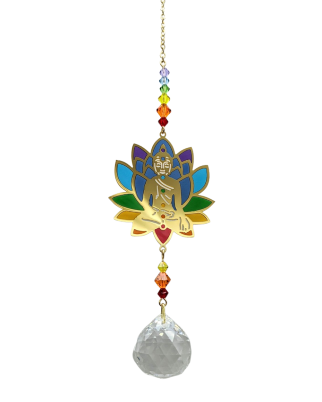 Rainbow Gold Chakra Buddha Crystal Suncatcher