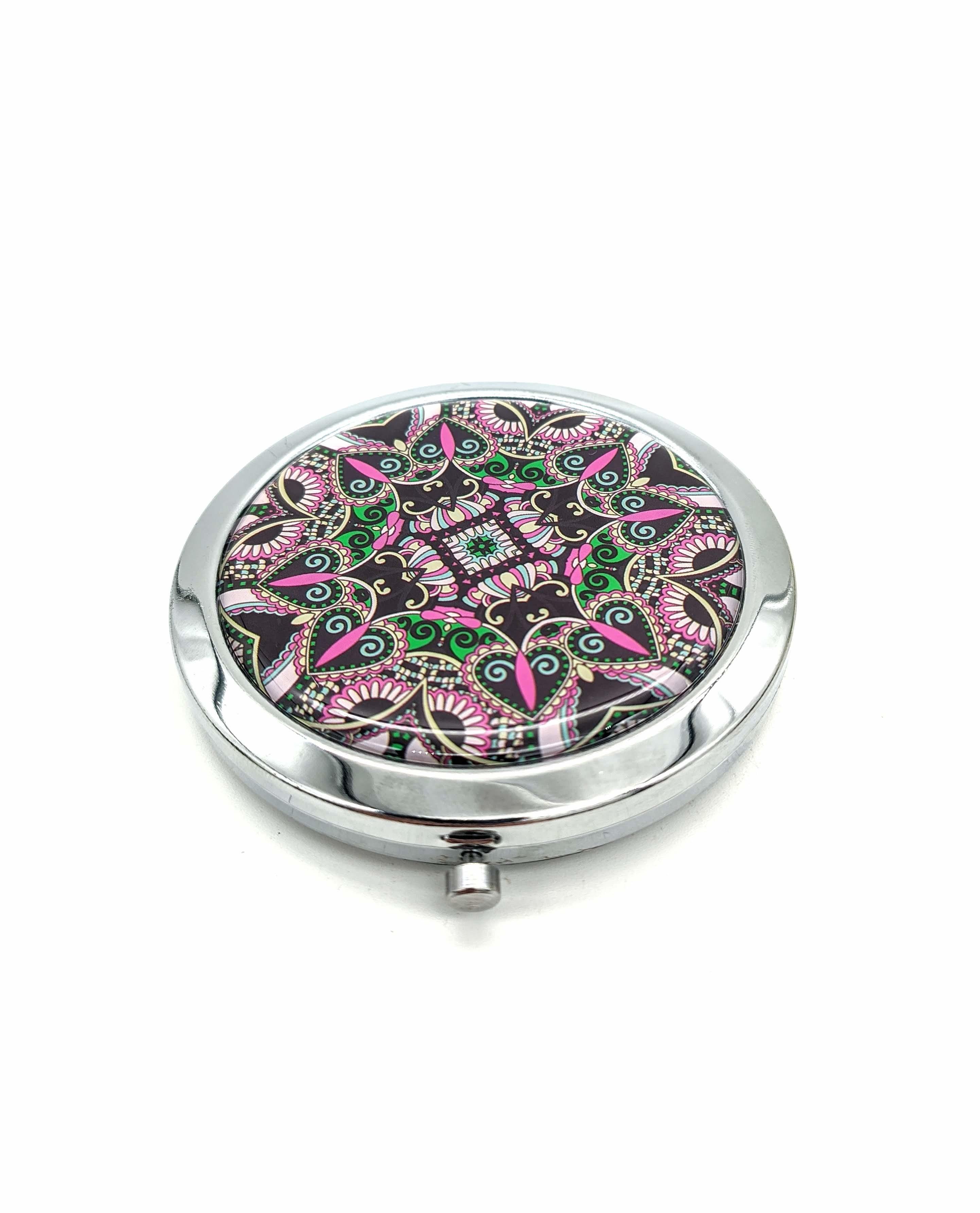 Pink and Green Mandala Compact Mirror