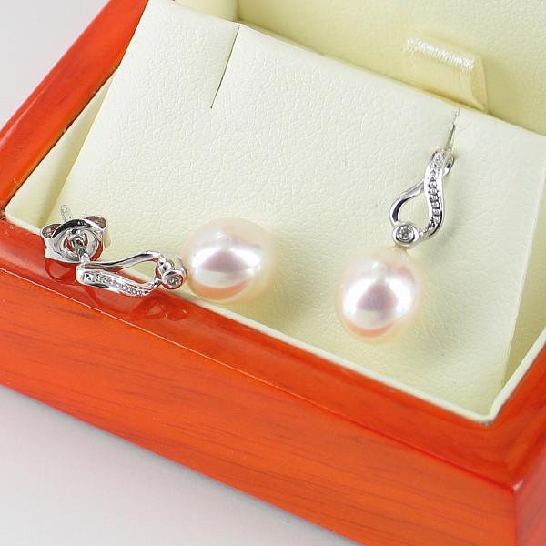Freshwater Drop Pearl & Diamond Earrings 7.5-8mm On 9K White Gold