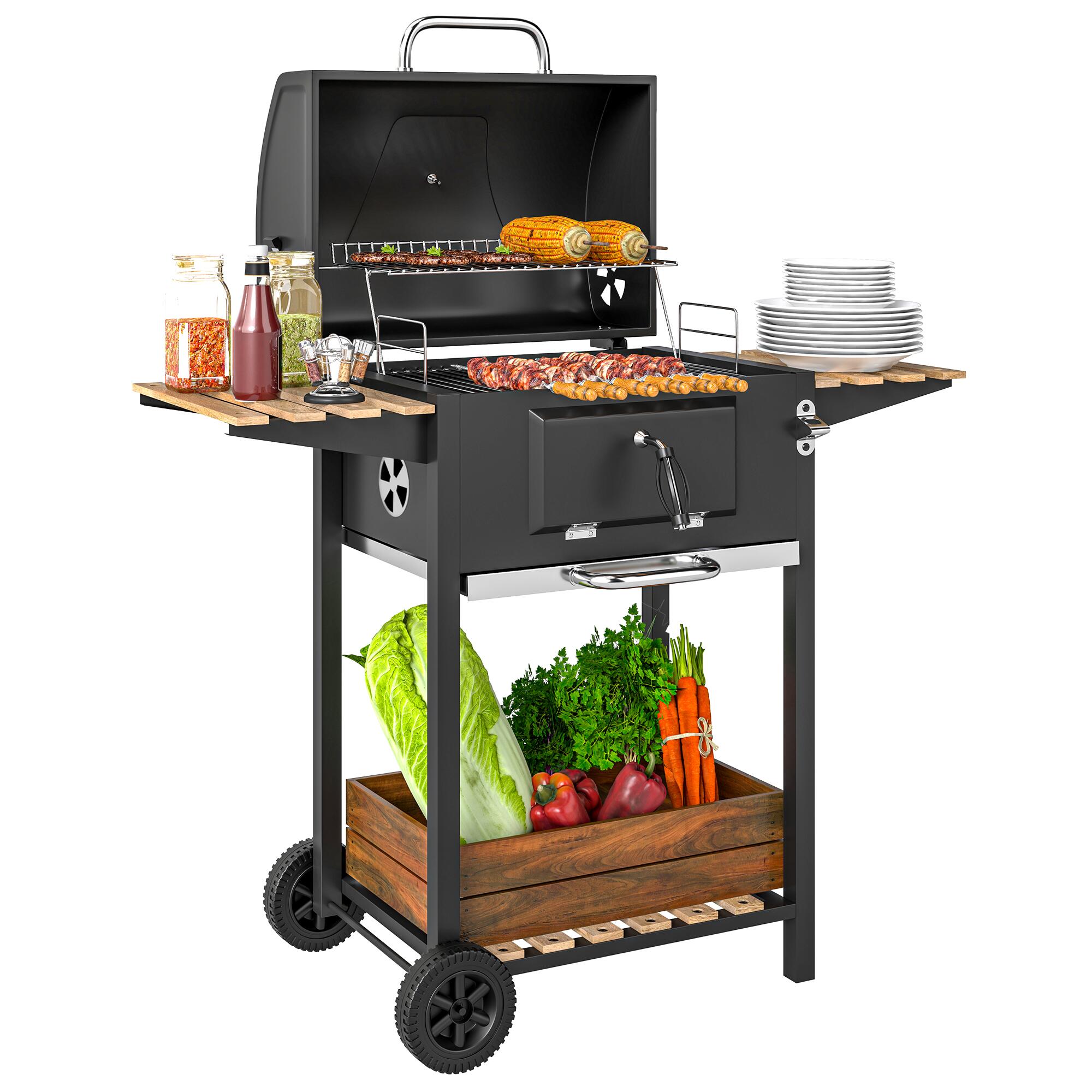 Charcoal BBQ Grill with Warming Rack 3 Shelves