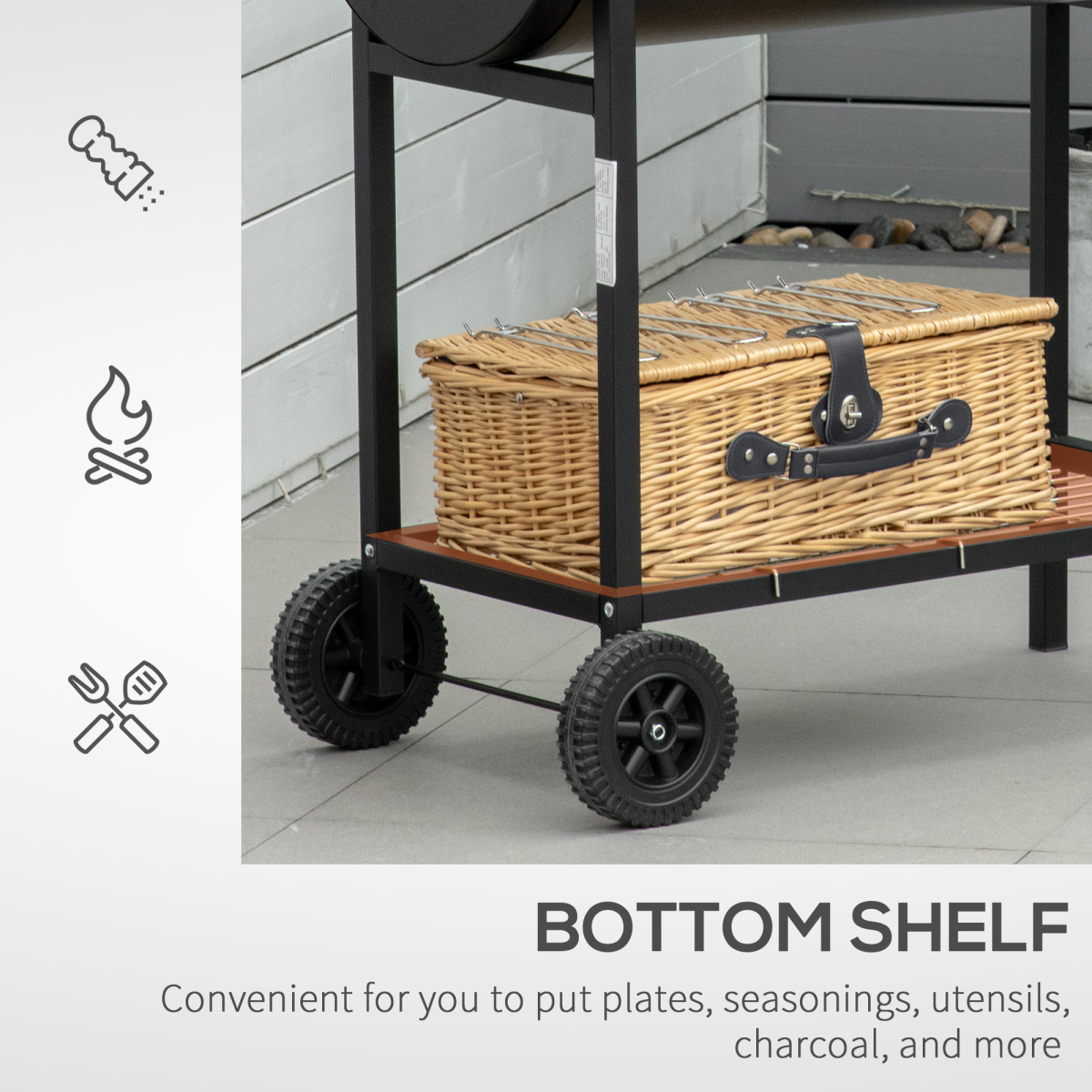 Steel 2-Grill Charcoal BBQ Wheels Black