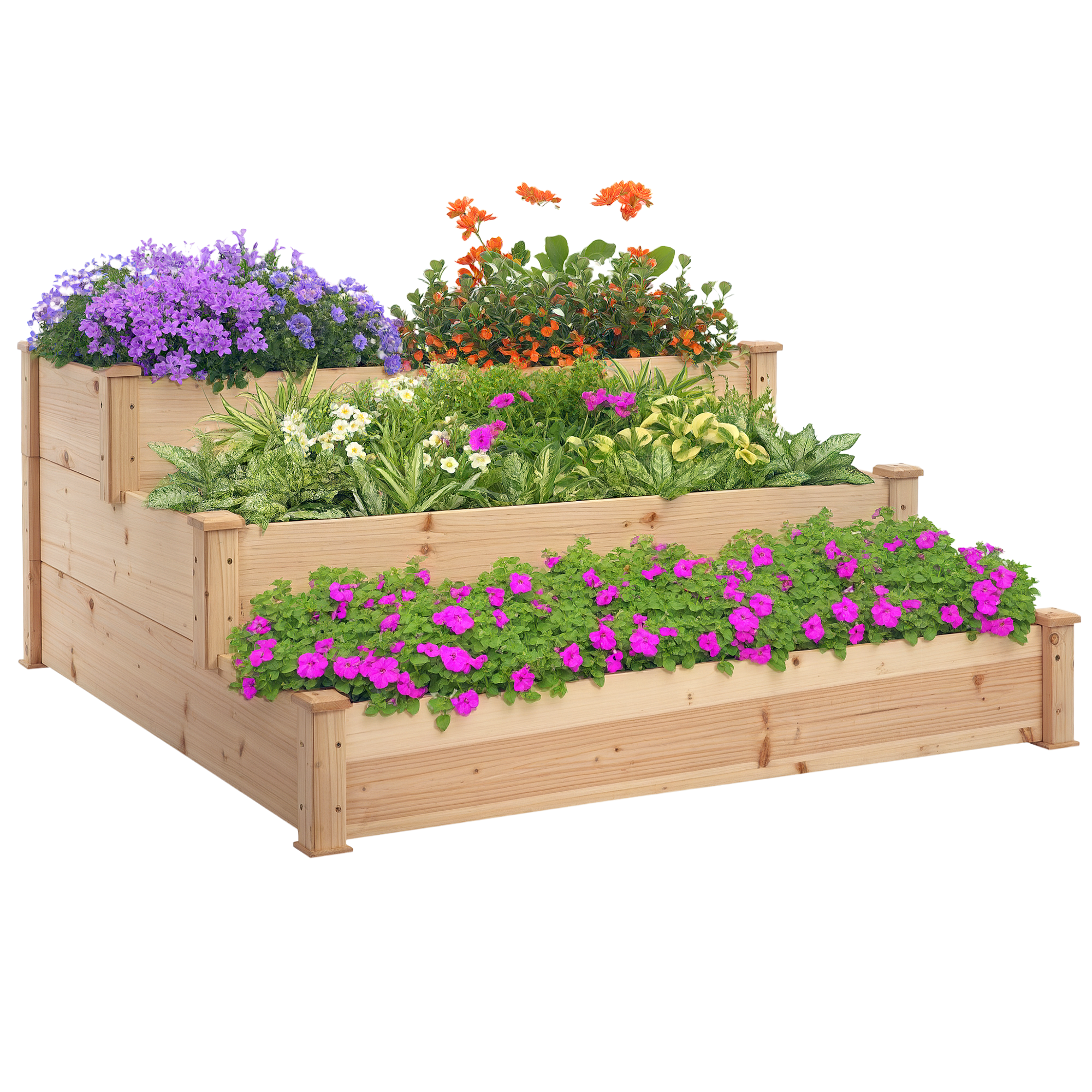 Wooden Raised Bed 3-Tier Planter Kit Elevated Plant Box