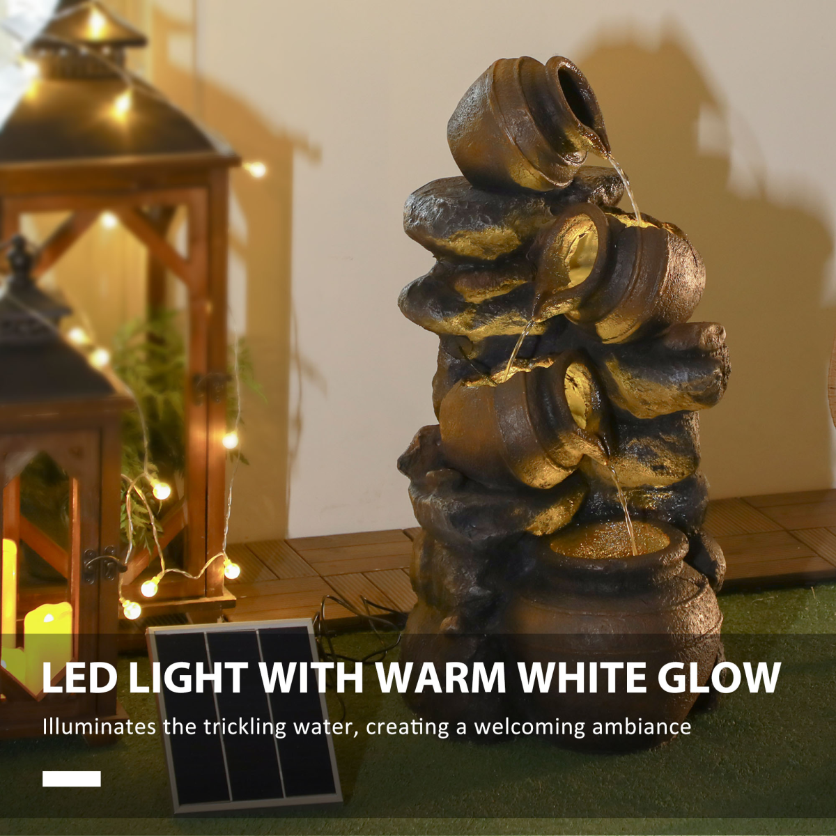Solar Water Feature with LED Lights 4 Tier Water Fountain