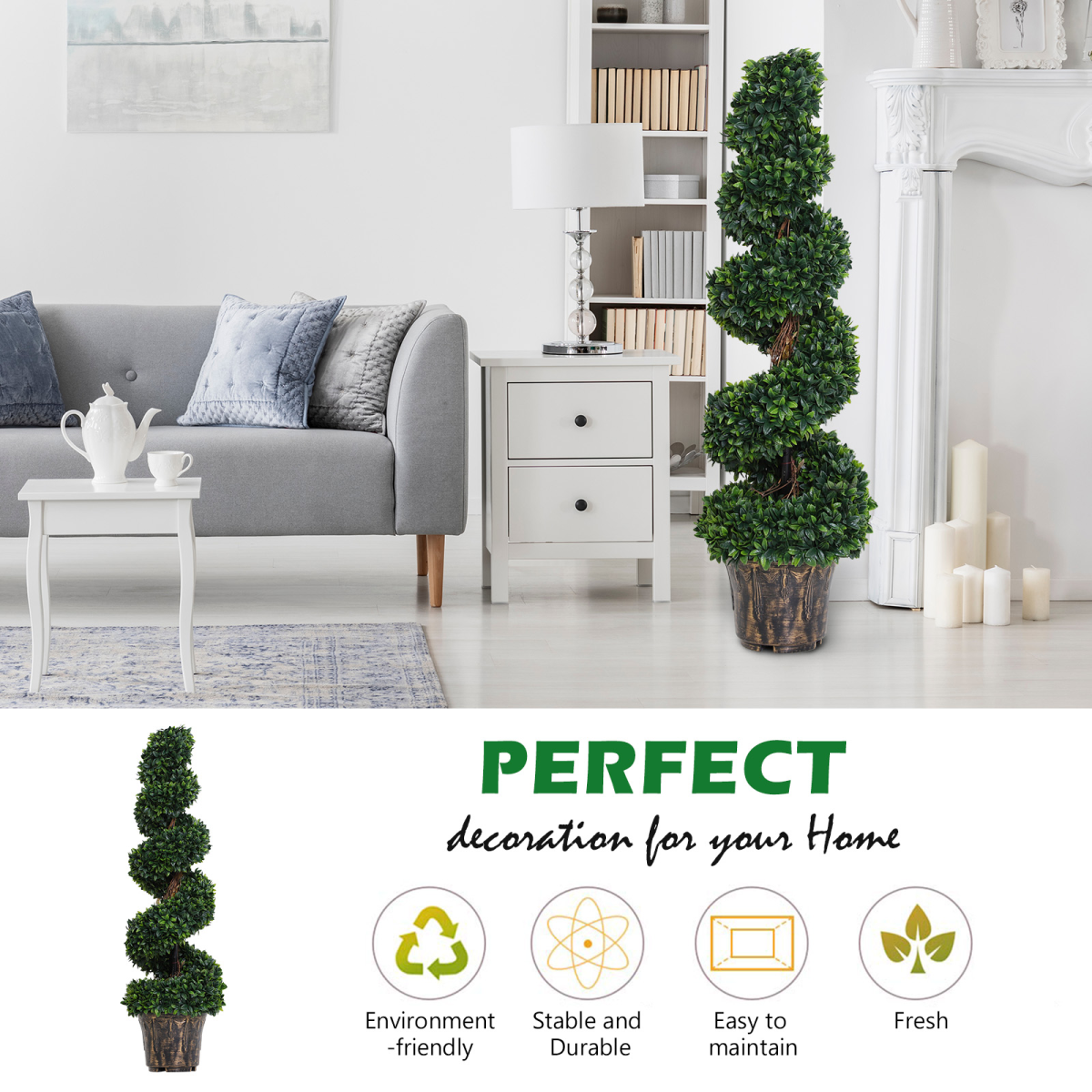 Artificial Boxwood Spiral Topiary Plant Trees Green