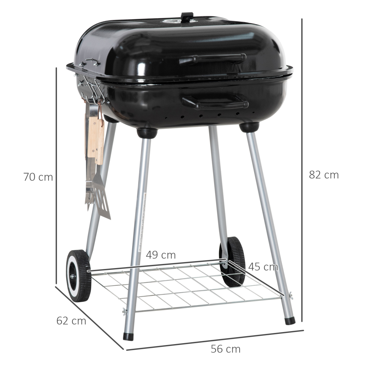 BBQ Charcoal Smoker Grill Trolley & Utensils