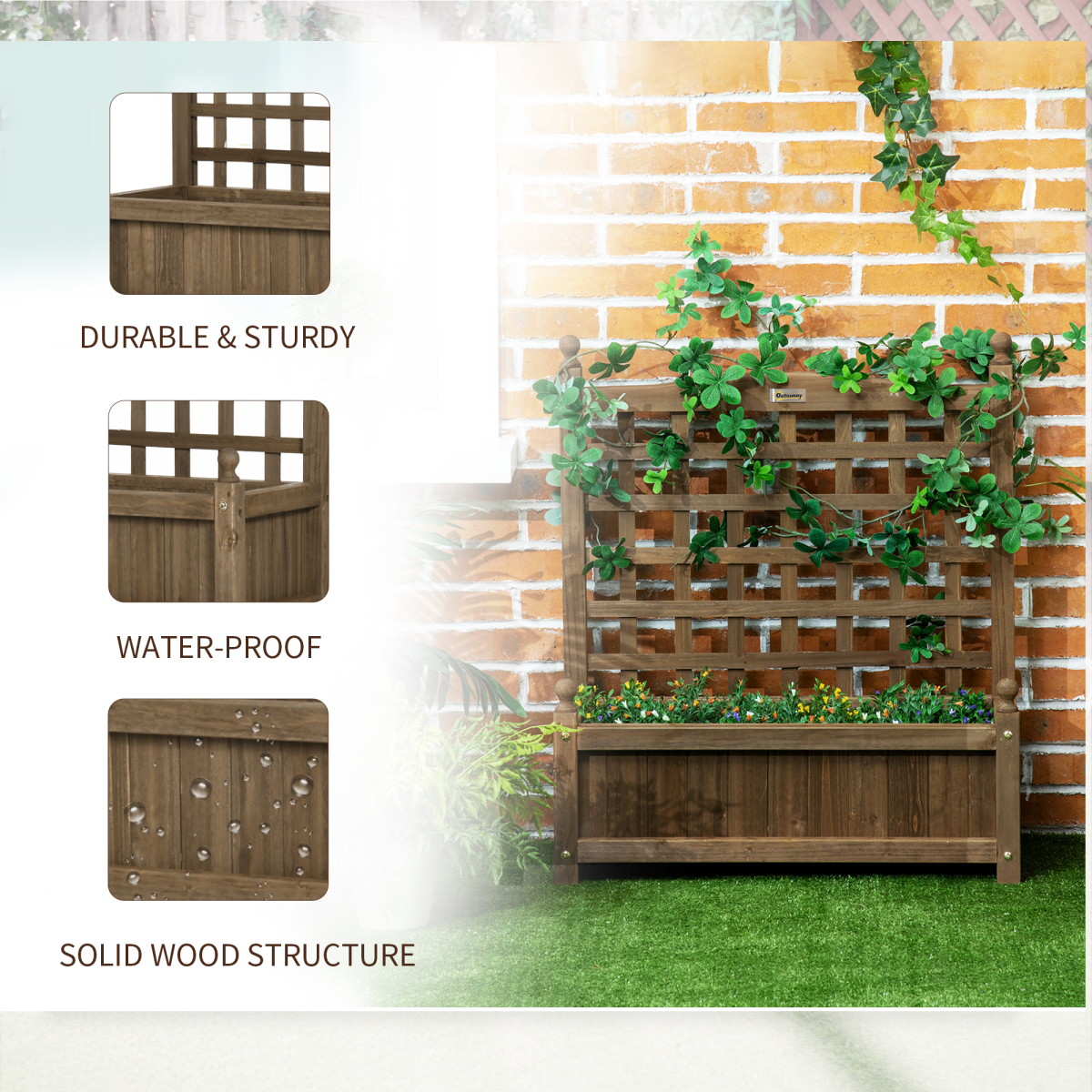 Garden Planters with Trellis for Climbing Vines Brown