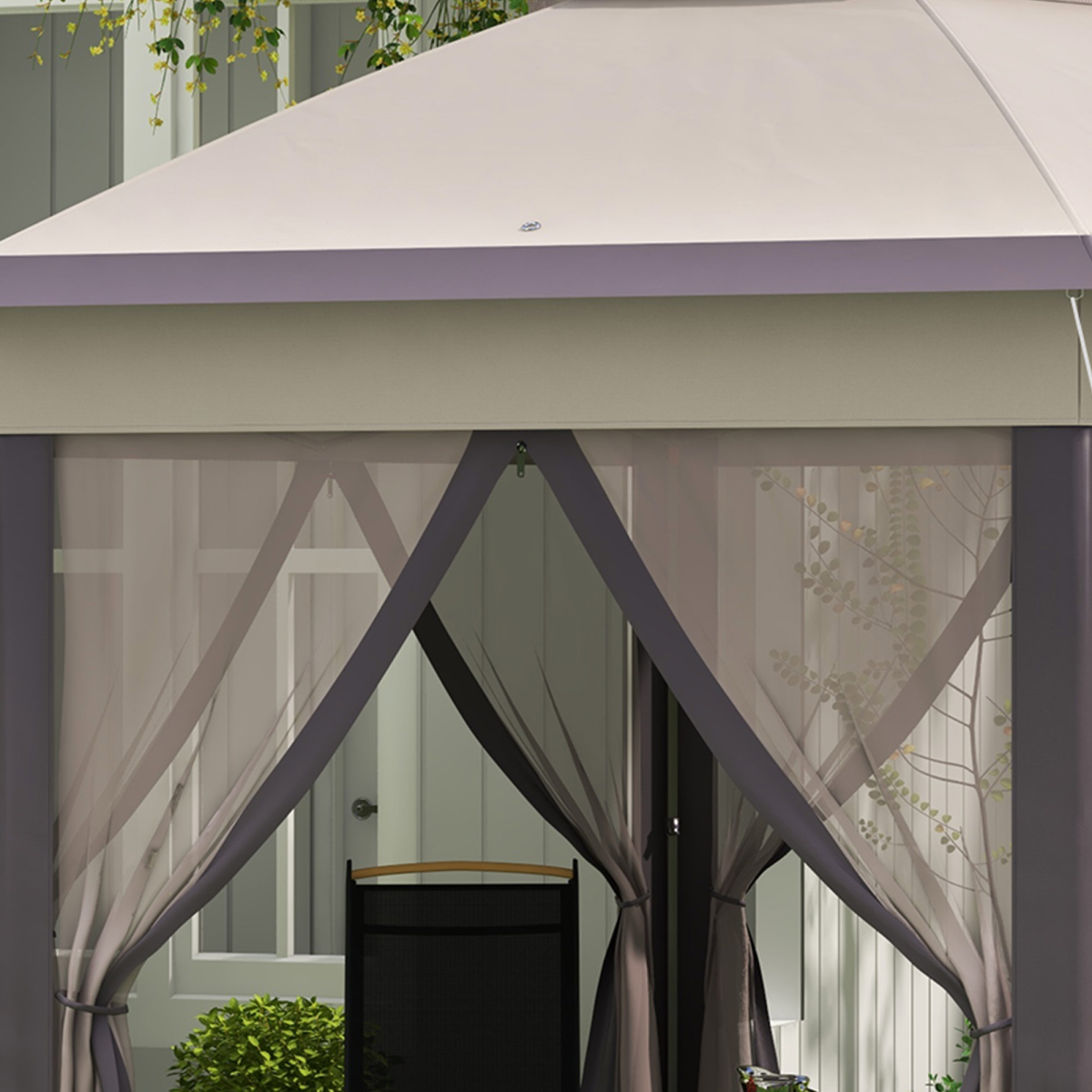 4m x 4m Metal Frame Mesh Draped 2-Tier Roof Gazebo