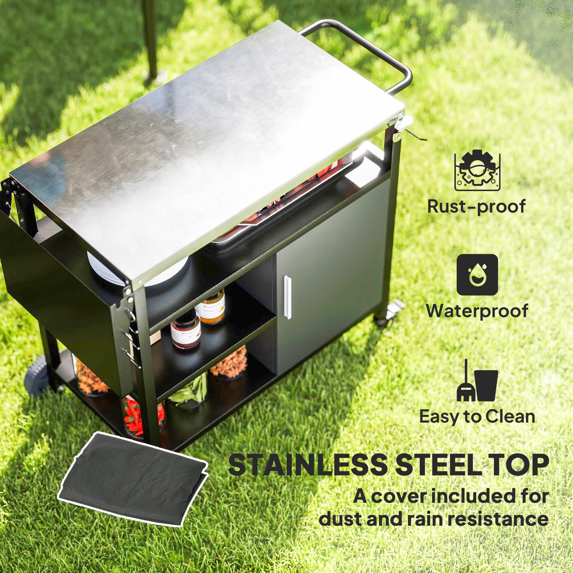 Stainless Steel Outdoor BBQ Trolley, Black