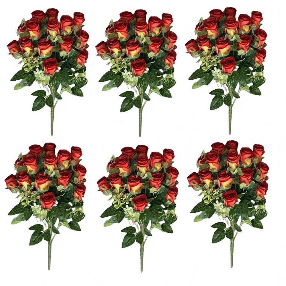 Pack of 6 x 52cm Artificial Red Rose Bunch