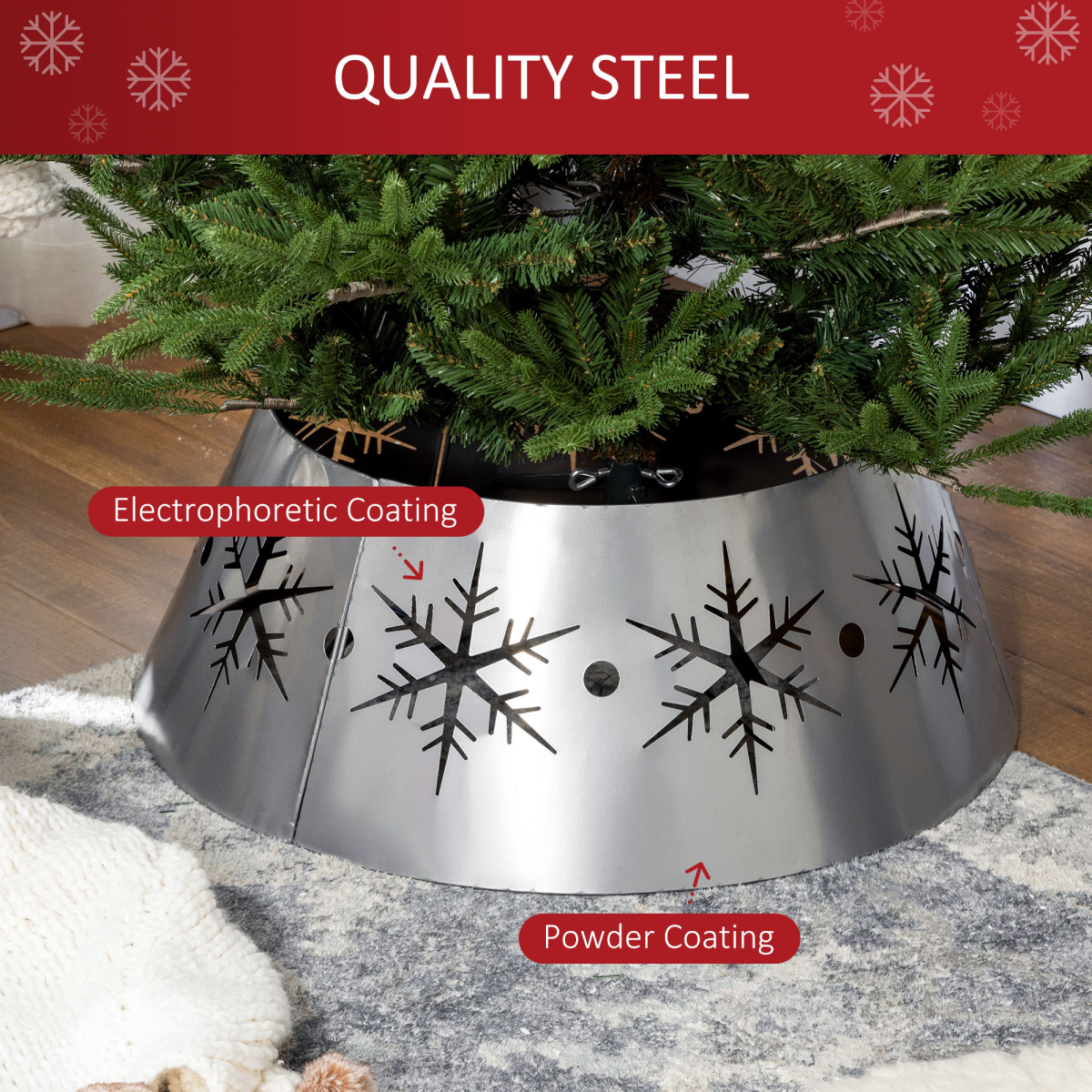 HOMCOM Christmas Tree Base Cover with Hollow Snowflake Patterns Xmas ...