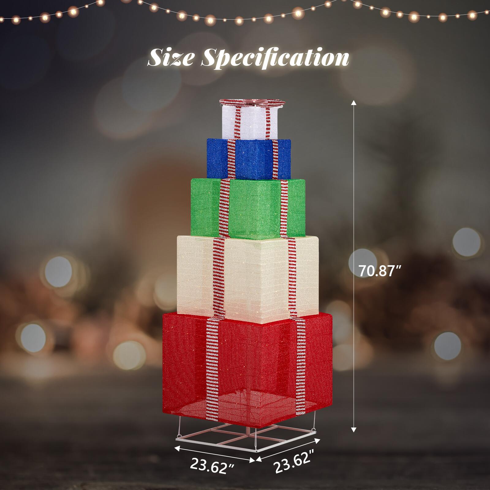 6FT Lighted Gift Box Tower, Pre-lit Pull Up Present Boxes