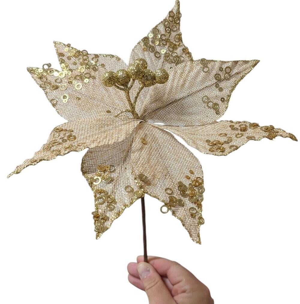 Christmas Gold Poinsettia Wreath Pick