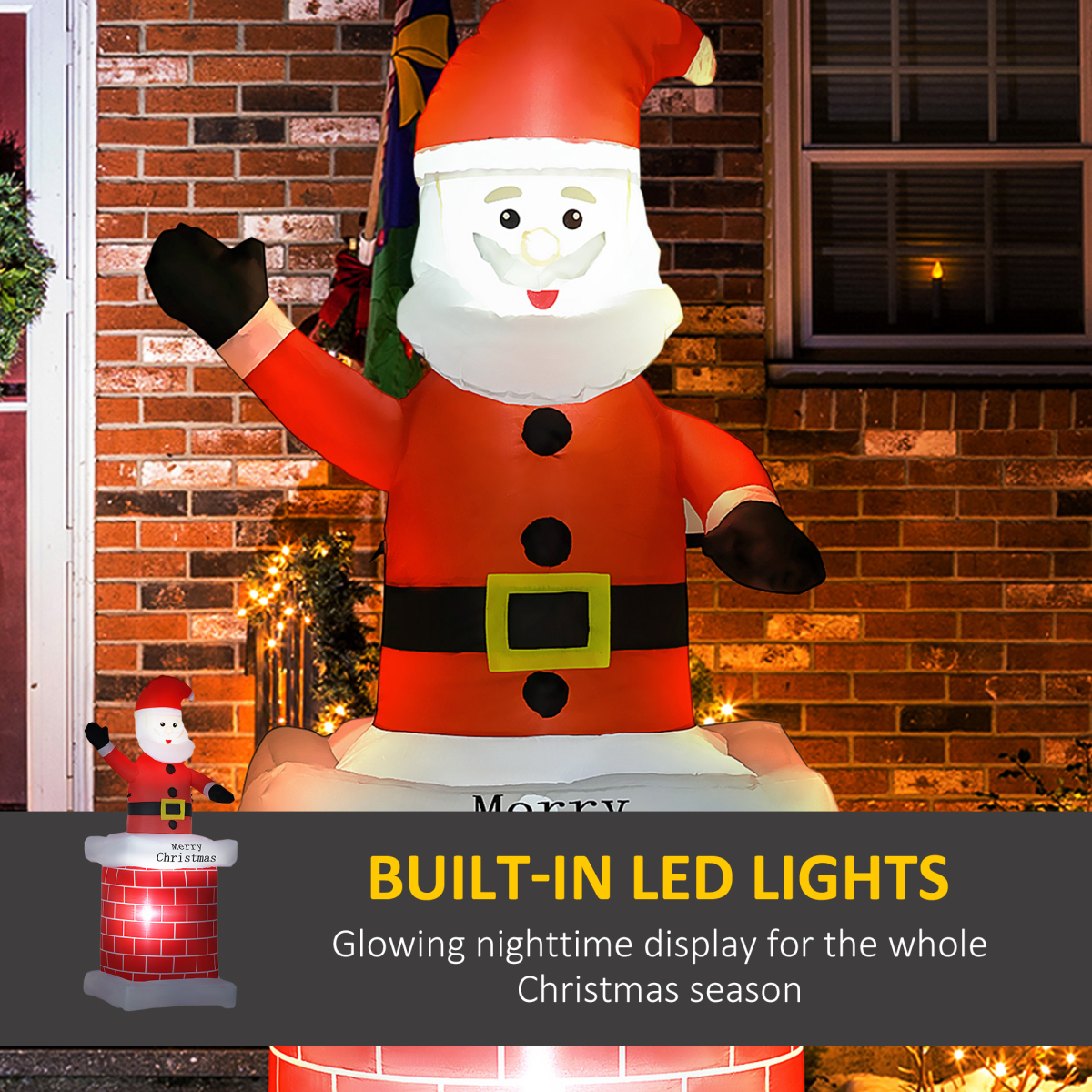 HOMCOM 7ft Christmas Inflatable Santa Claus from Chimney with LED Lights