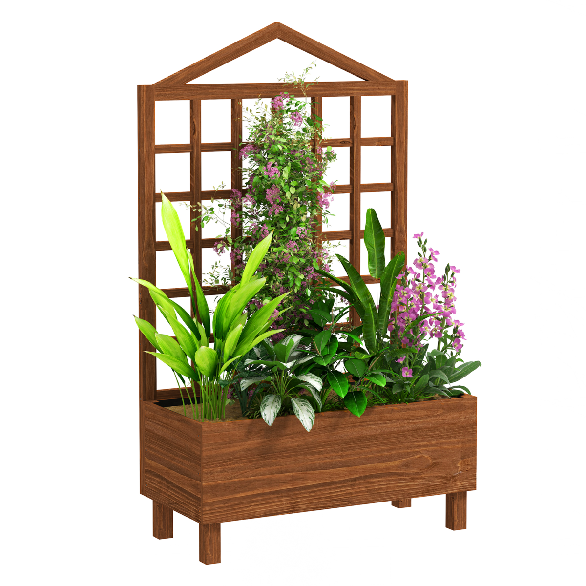 Outsunny Wooden Garden Planters with Trellis for Vine Climbing Plants Brown