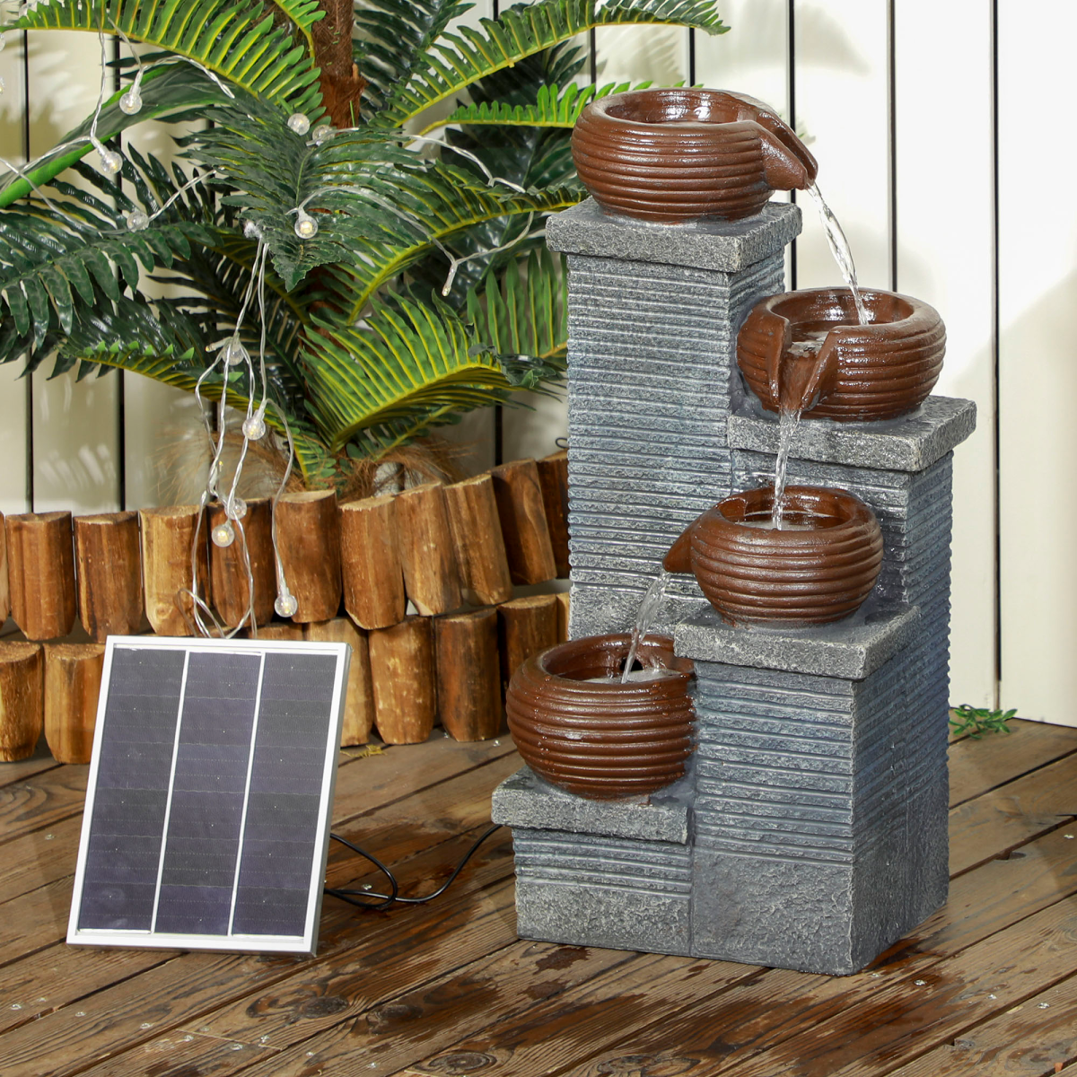 Solar Water Feature Fountain with LED Lights