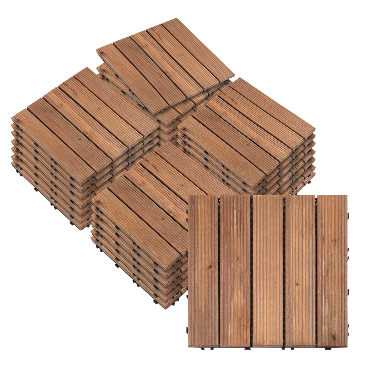 27 Pcs Floor Tiles Interlocking Solid Wood DIY Deck Tiles