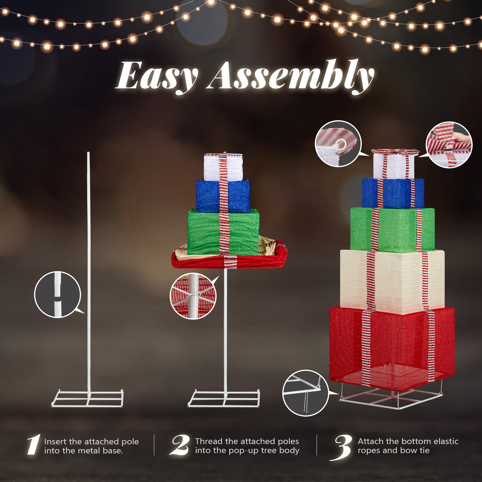 6FT Lighted Gift Box Tower, Pre-lit Pull Up Present Boxes