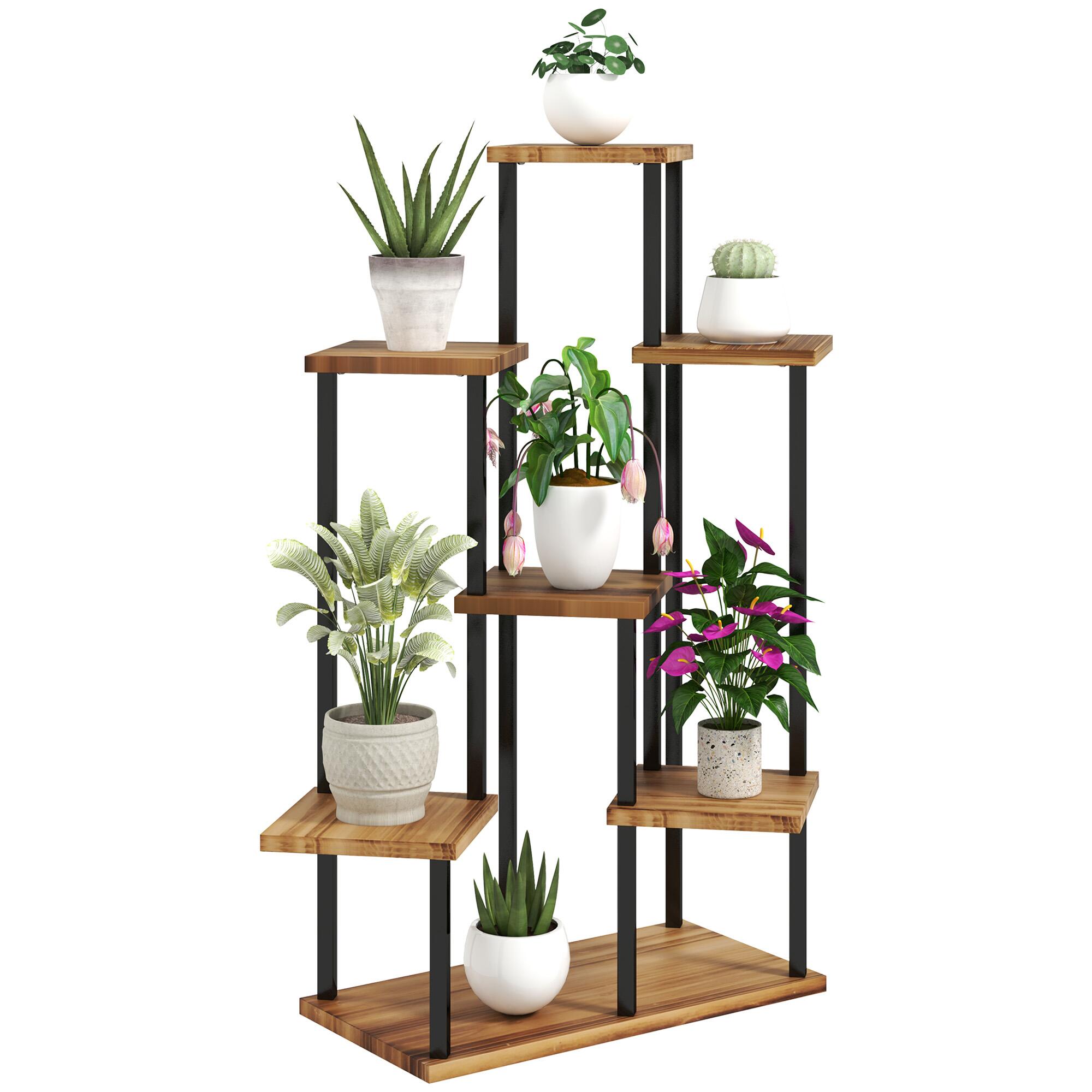 7 Tier Plant Stand, Tall Steel Wood Plant Shelf