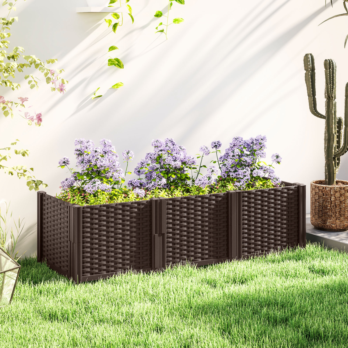 Plastic Planter Box Kit, Modular Raised Bed for Flowers
