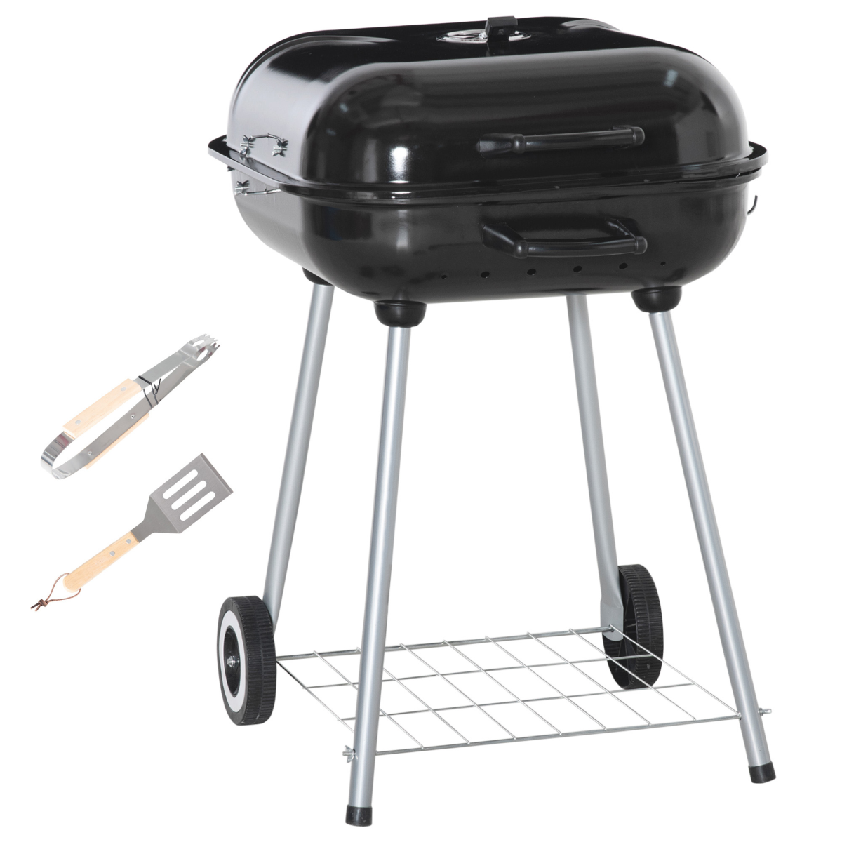 BBQ Charcoal Smoker Grill Trolley & Utensils