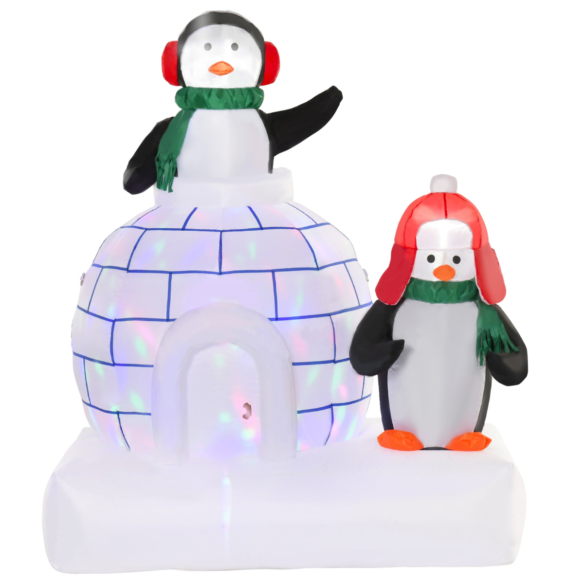 5ft Christmas Inflatable Penguins Wearing a Scarf with Ice House In ...