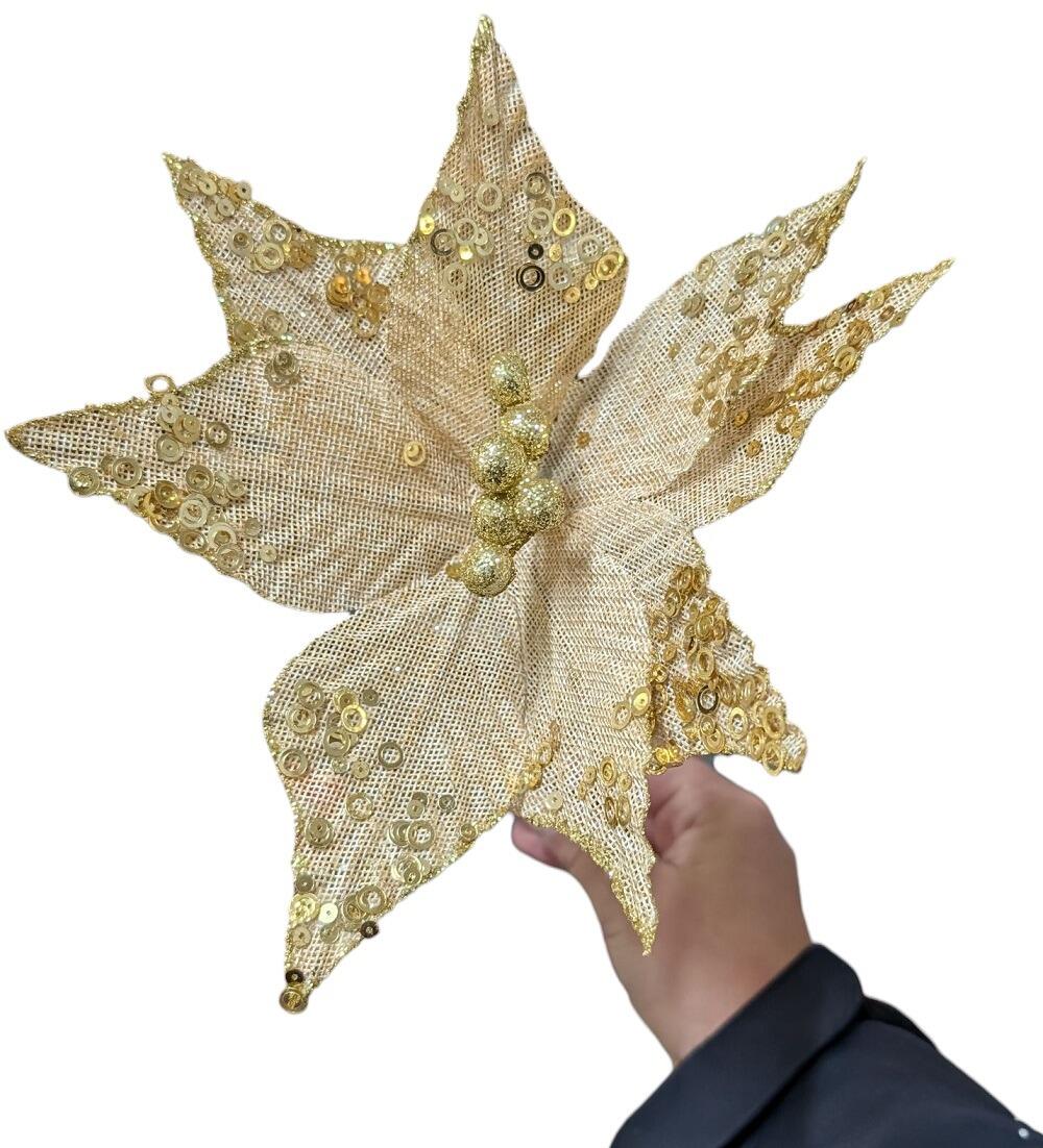 Christmas Gold Poinsettia Wreath Pick