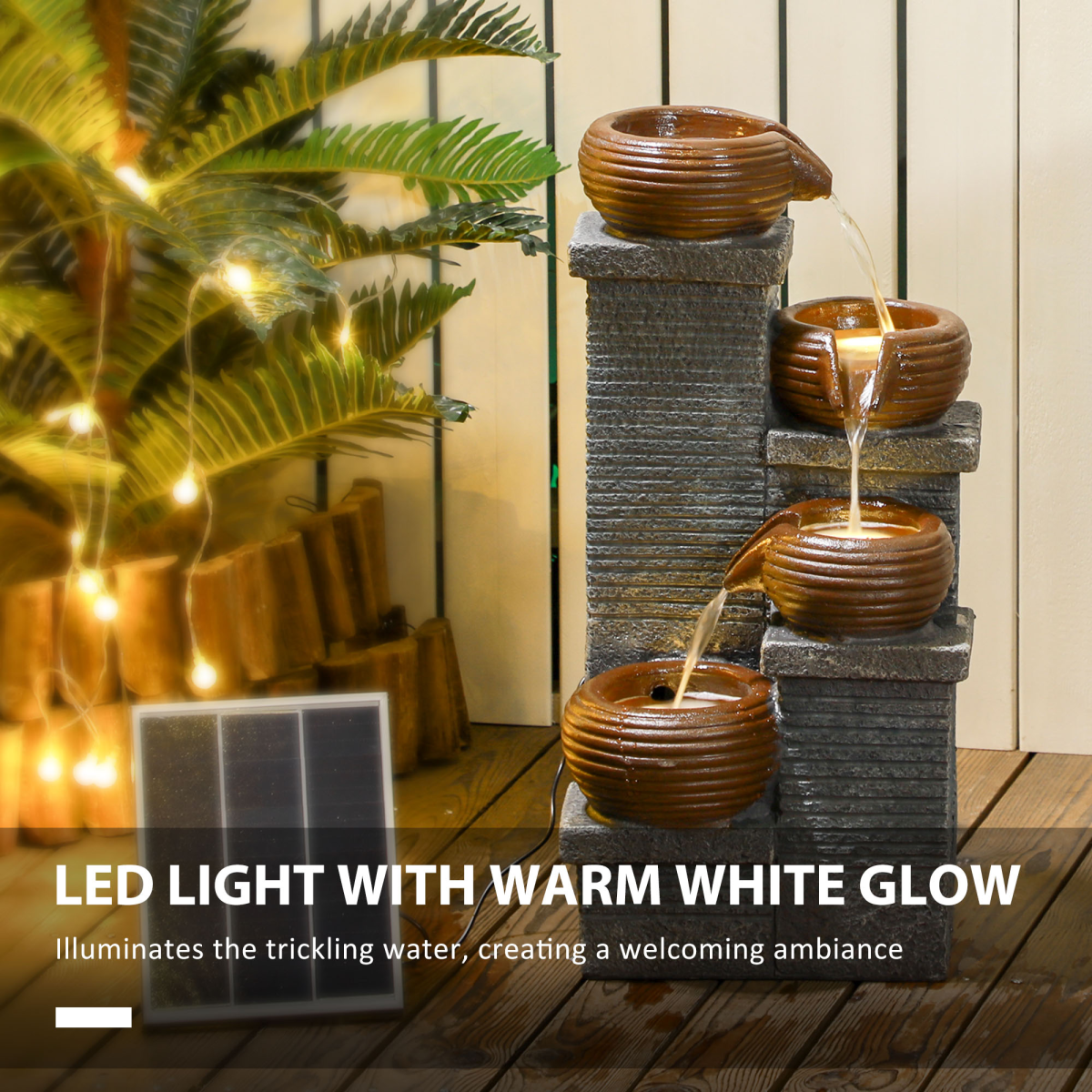 Solar Water Feature Fountain with LED Lights