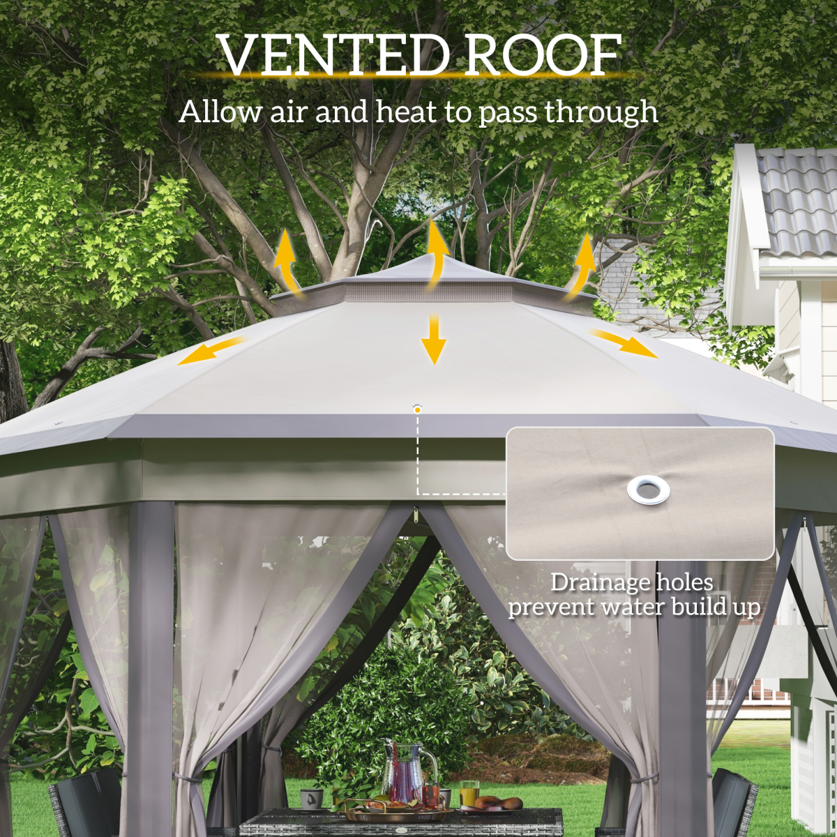 4m x 4m Metal Frame Mesh Draped 2-Tier Roof Gazebo
