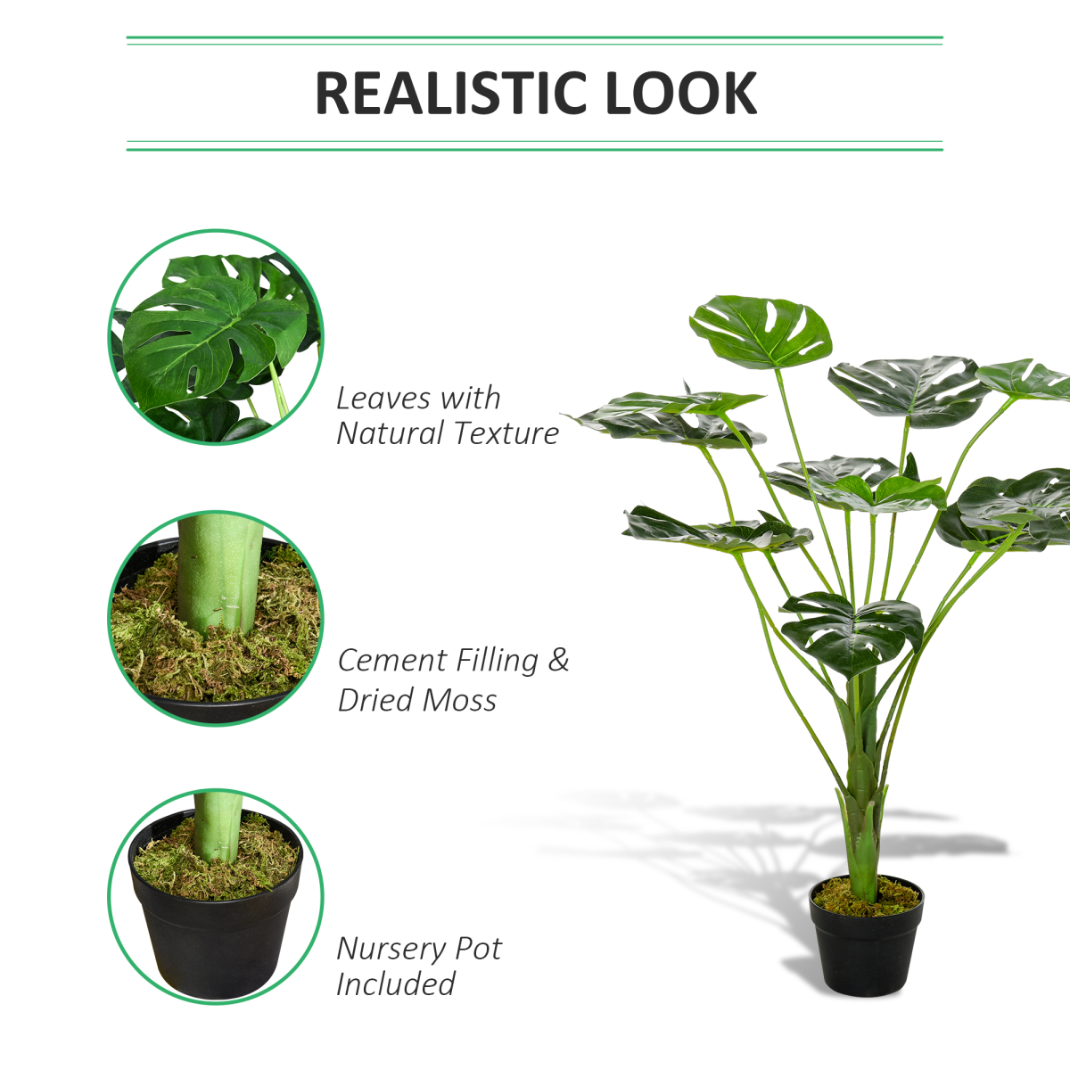 Artificial Monstera Tree 13 Leaves & Nursery Pot, Fake Tropical Palm ...