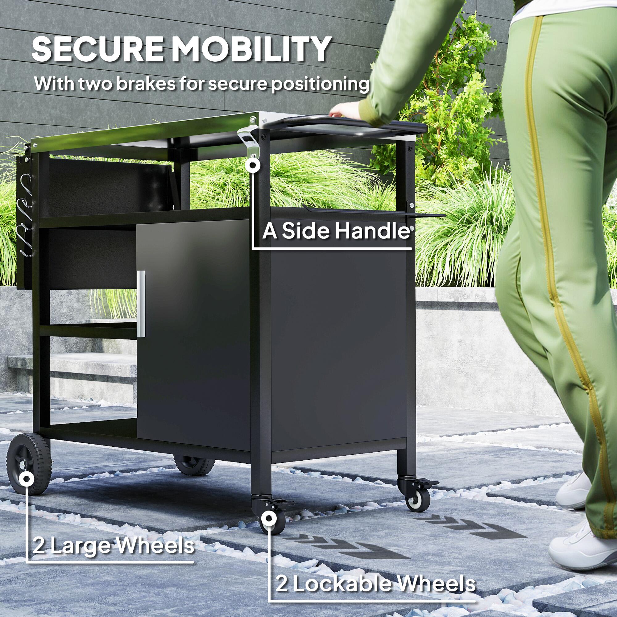 Stainless Steel Outdoor BBQ Trolley, Black