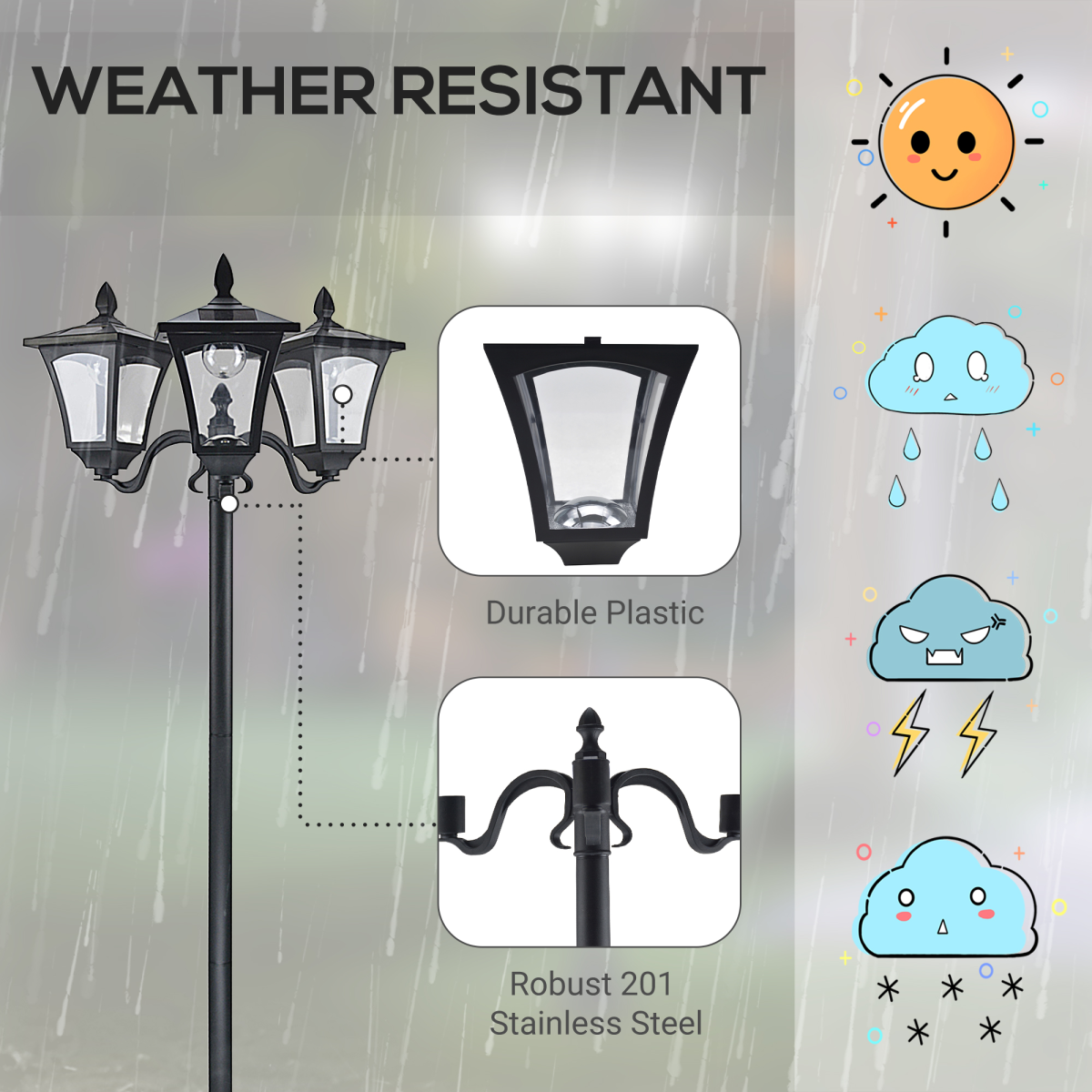 3-Solar Powered Lamp Post, IP44, Black