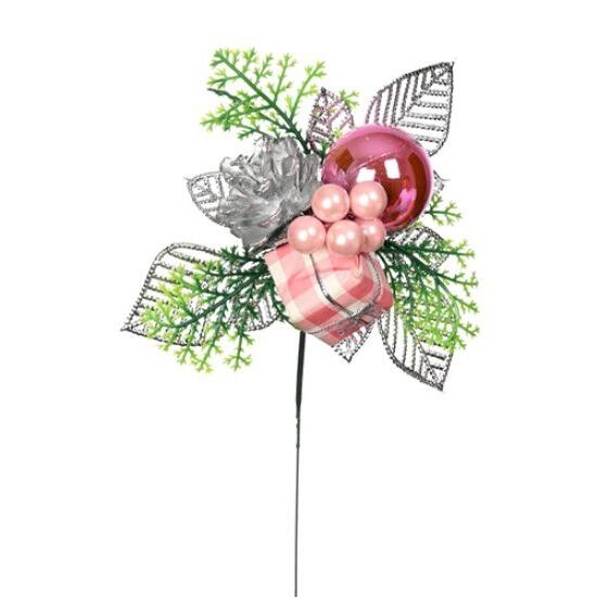 Christmas Pink Bauble Wreath Pick
