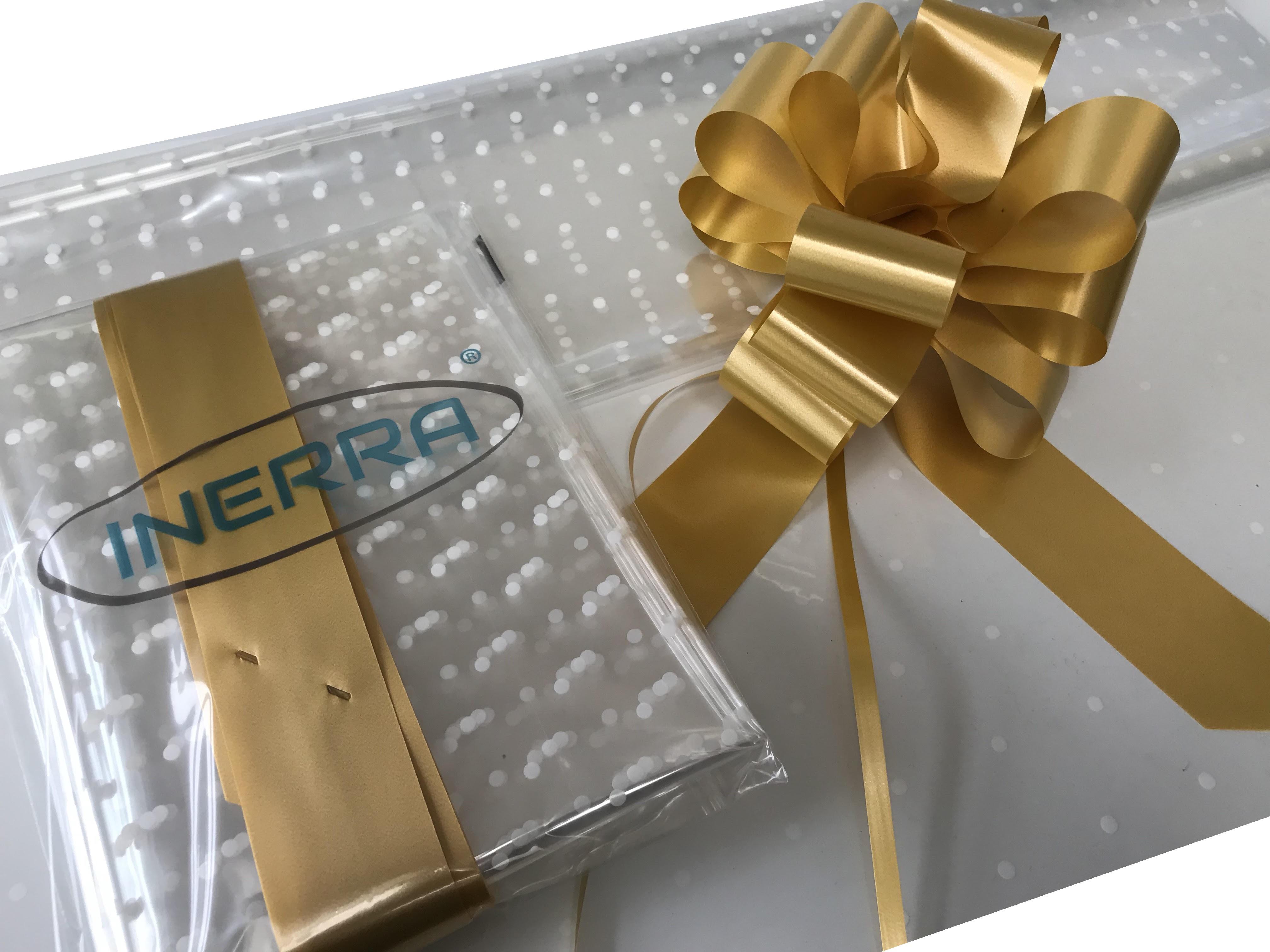 Hamper Wrapping Kit 3 Metres White Dot Cellophane Wrap Large Gold Bow