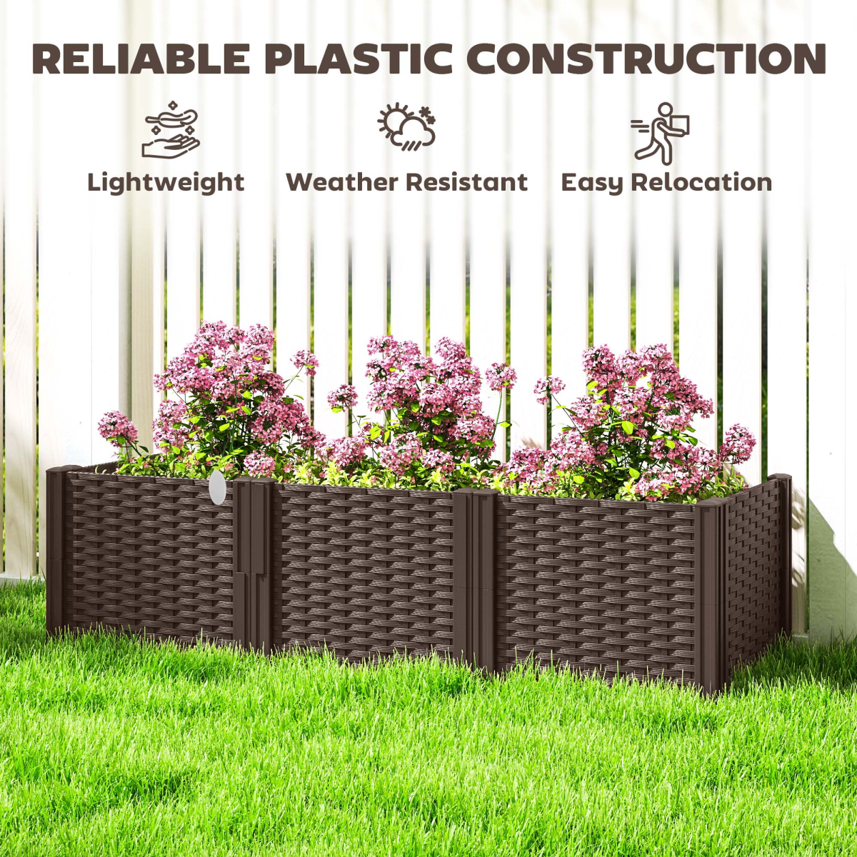 Plastic Planter Box Kit, Modular Raised Bed for Flowers