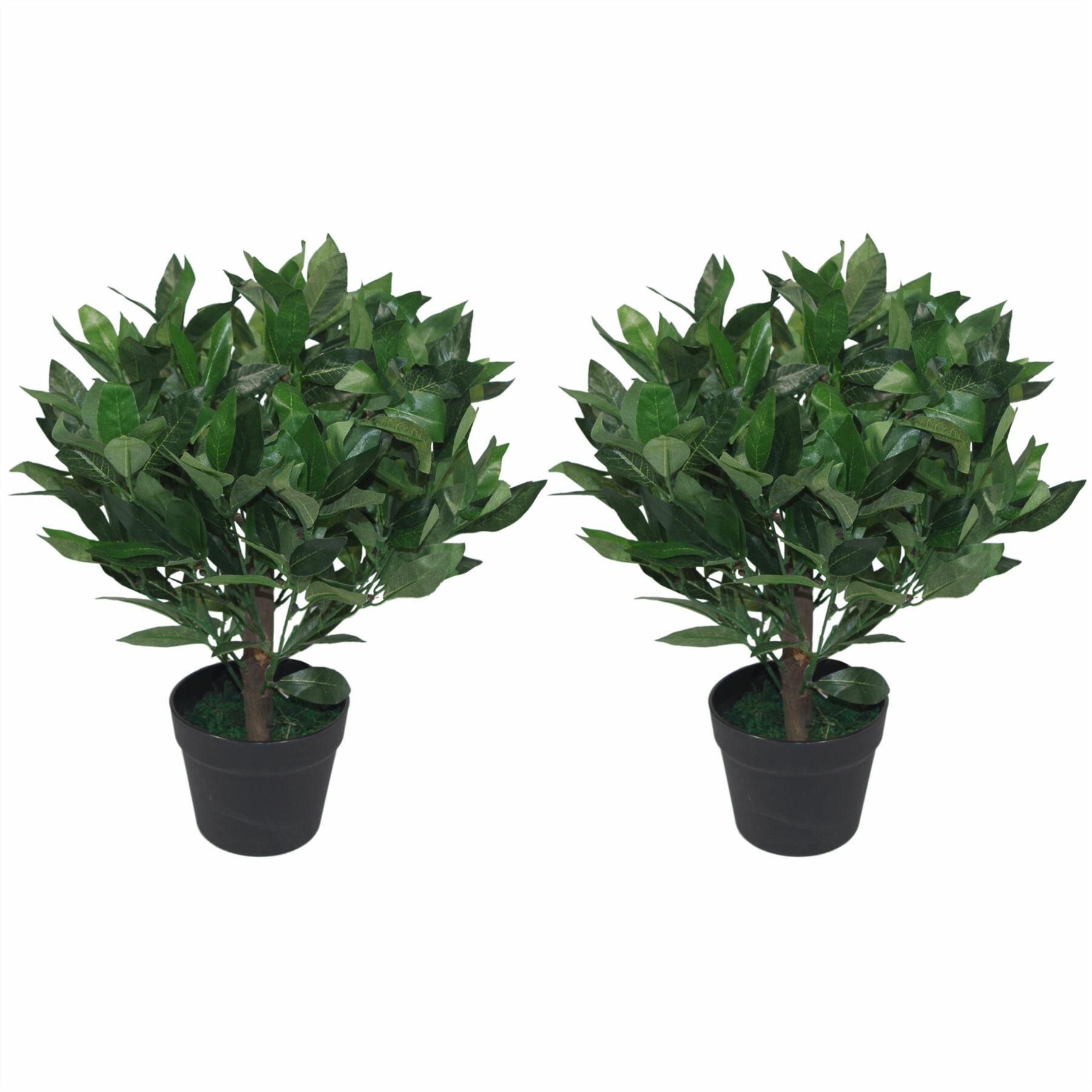Pair of Dwarf Artificial Bay Trees Topiary Bushes