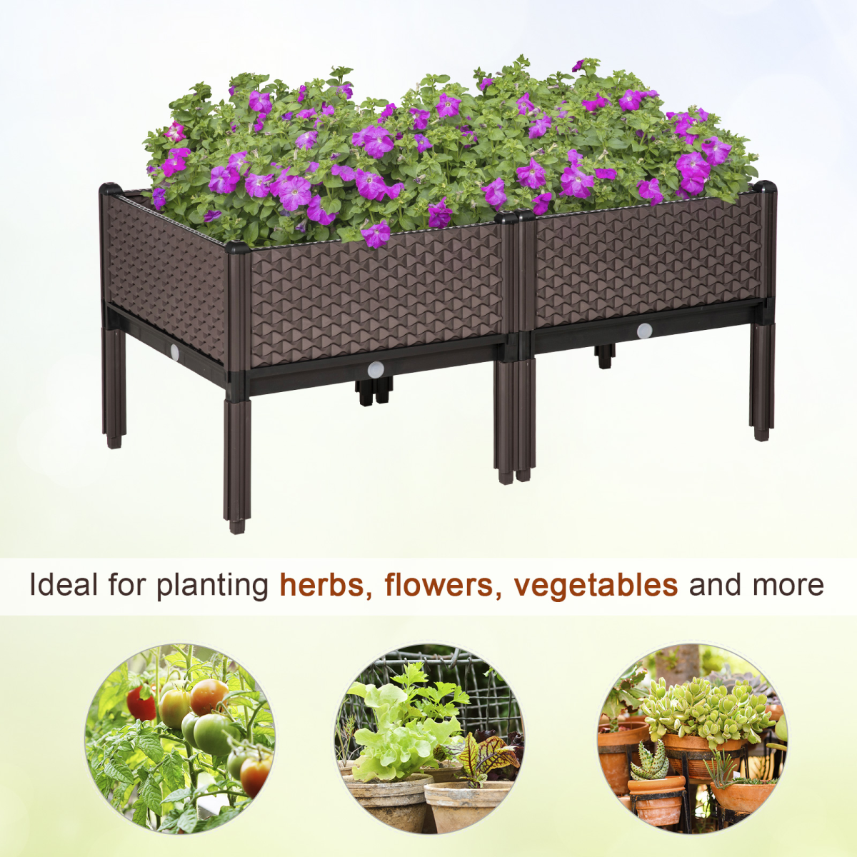 Outsunny Set of 2 Raised Garden Bed Elevated Planter Box for Flower ...