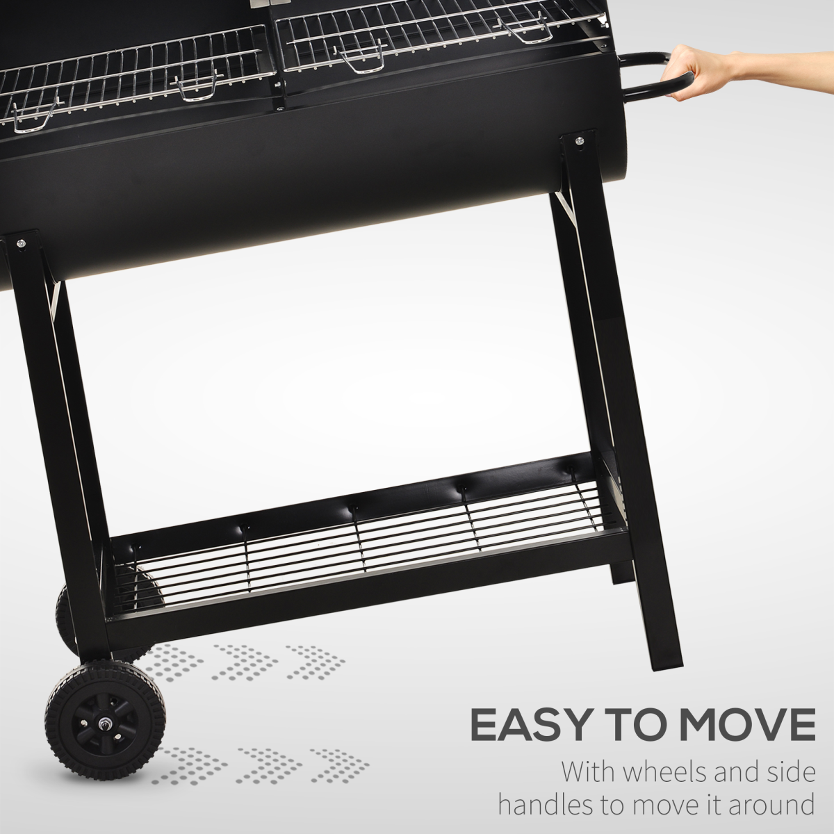 Steel 2-Grill Charcoal BBQ Wheels Black