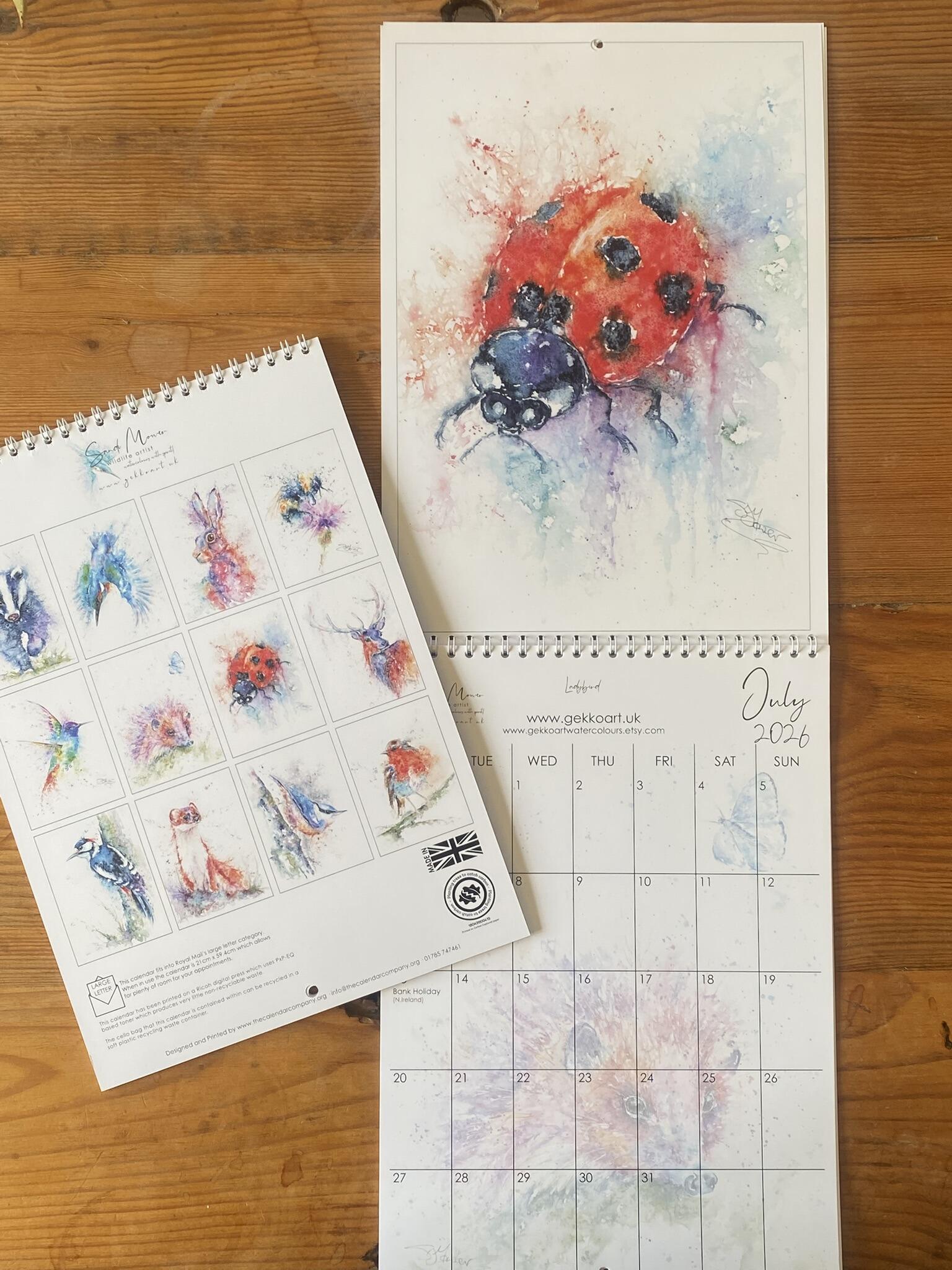 2026 Wildlife Art Calendar by Watercolour Artist Sandi Mower