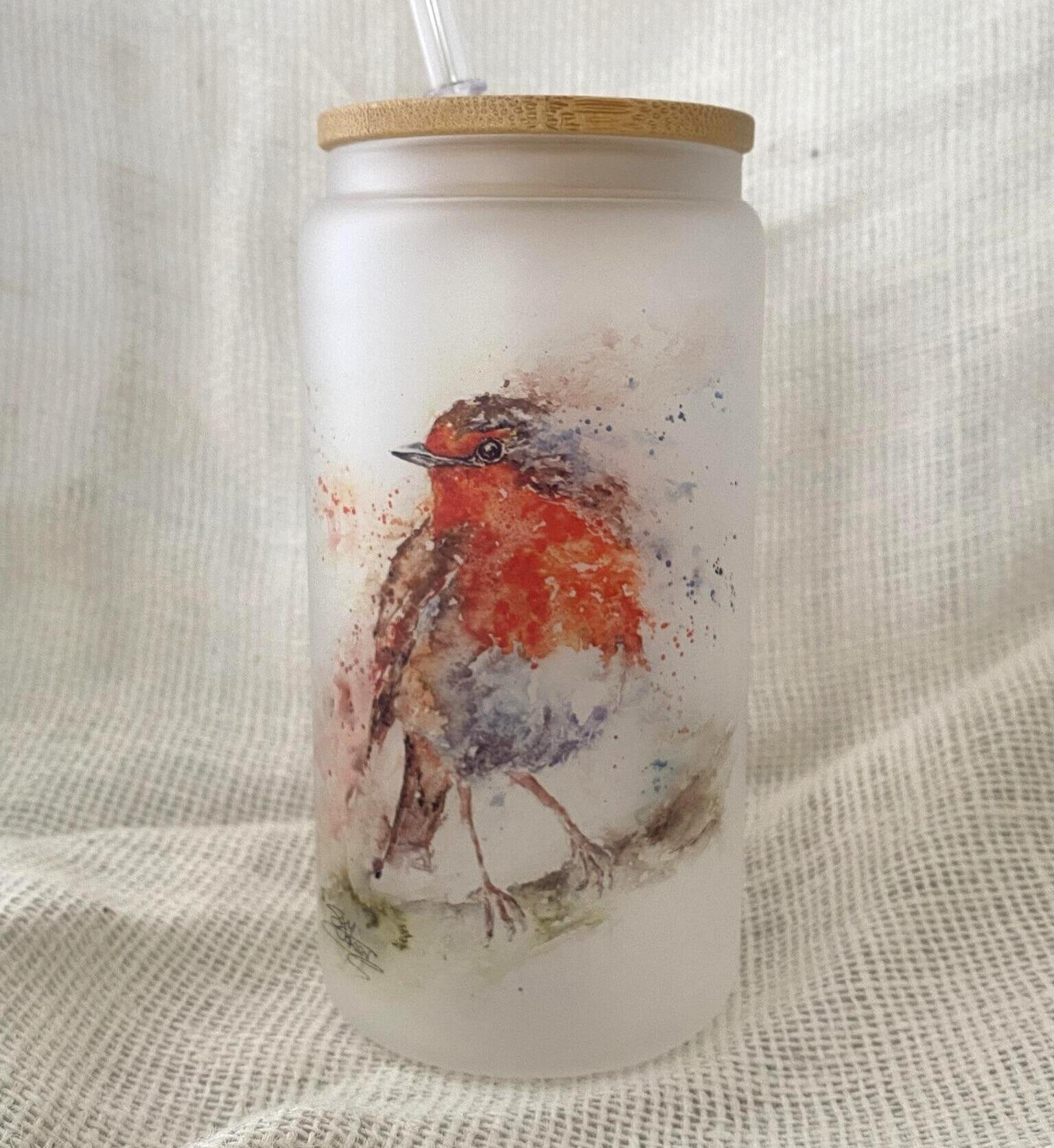 Robin Watercolour | Frosted Glass Tumbler | Gekko Art Gift Ware