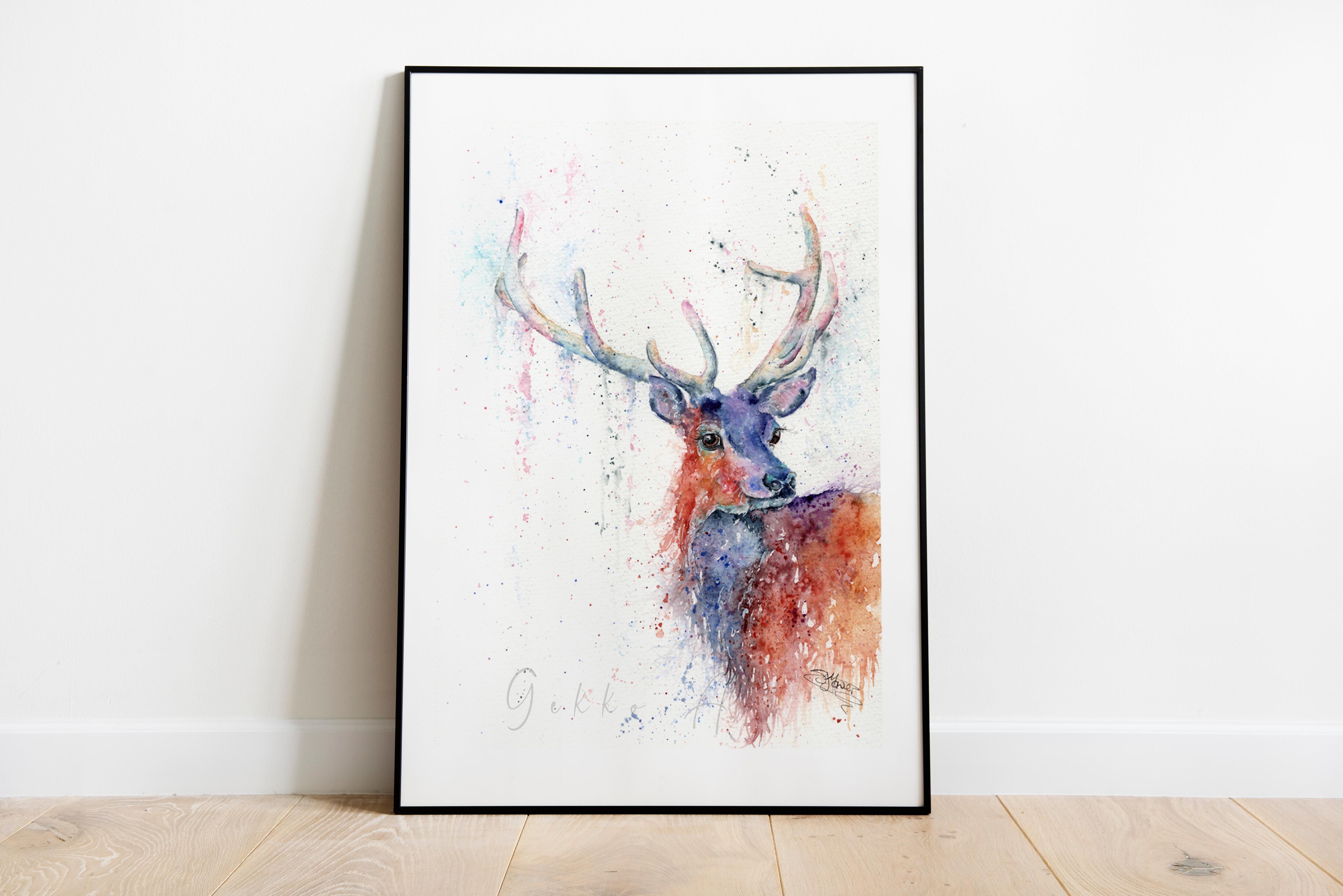 Red Stag Watercolour Fine Art Print by Wildlife Artist Sandi Mower