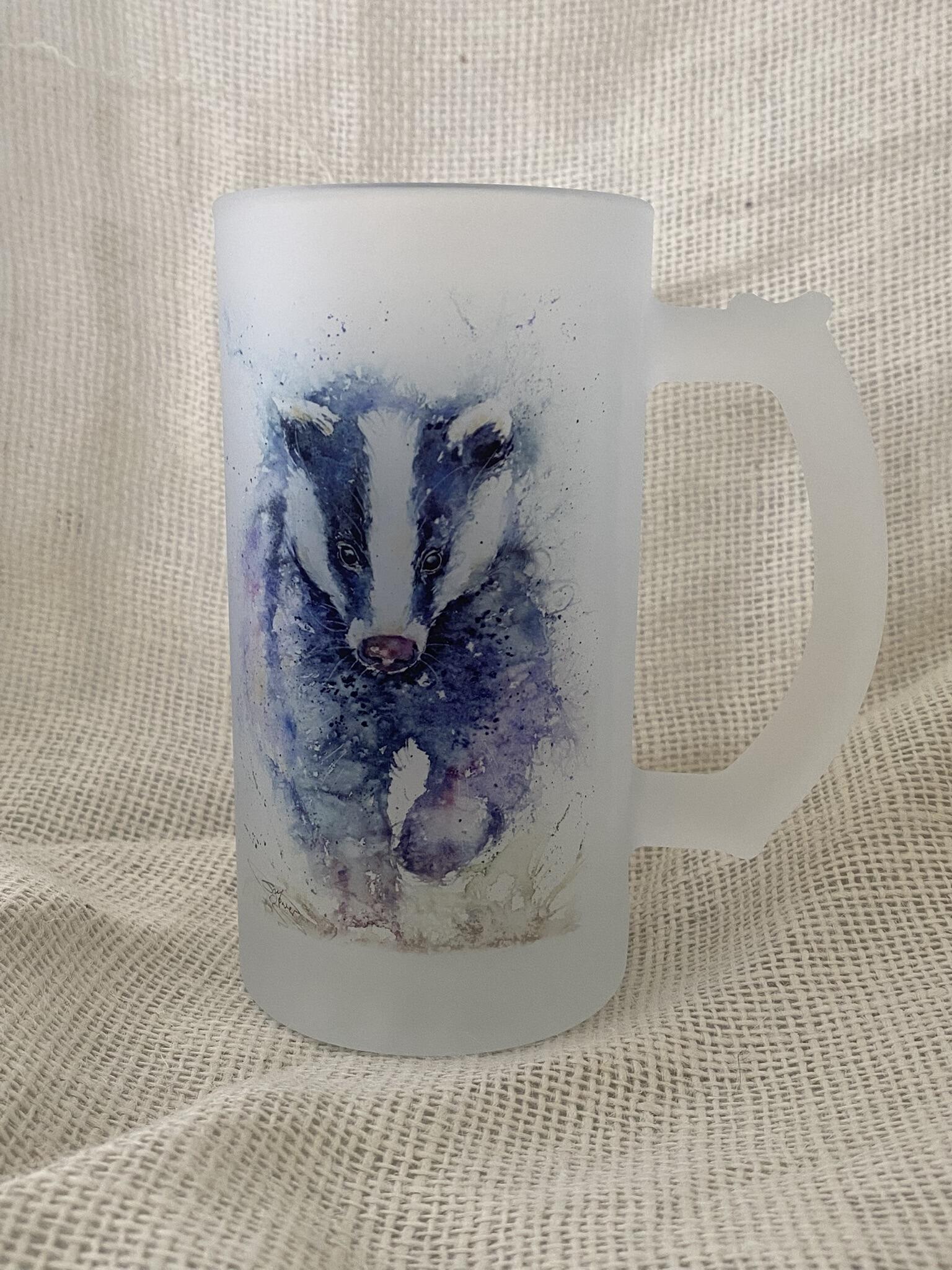 Badger Glass Beer Stein | Wildlife Watercolours by Artist Sandi Mower