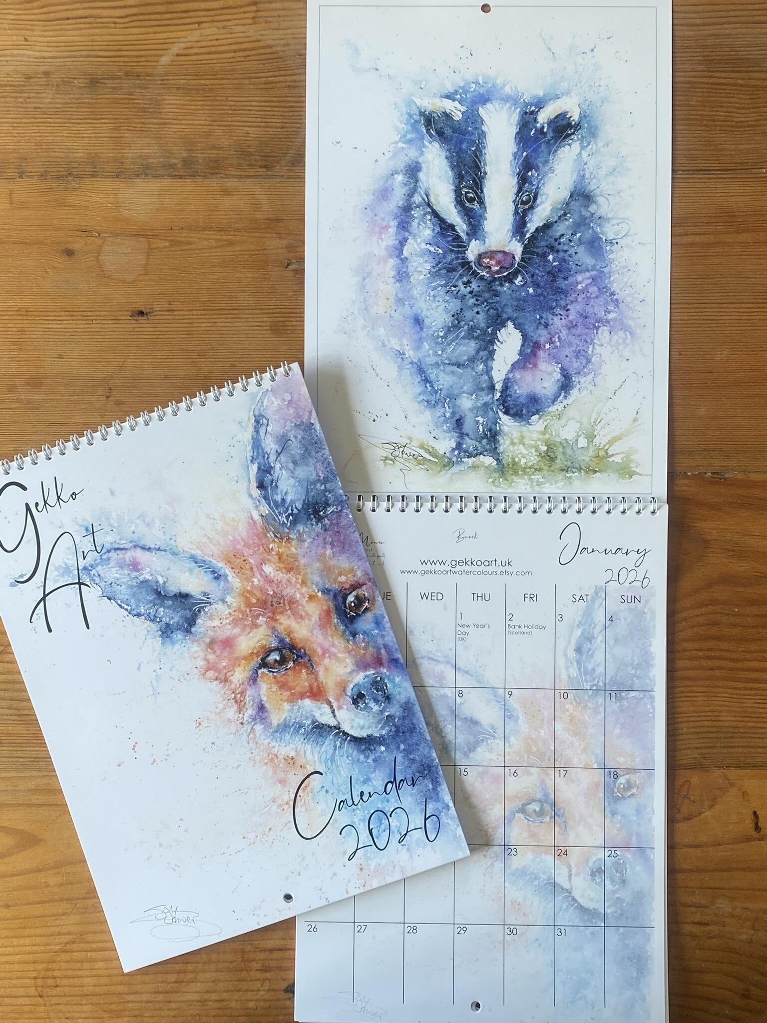 2026 Wildlife Art Calendar by Watercolour Artist Sandi Mower