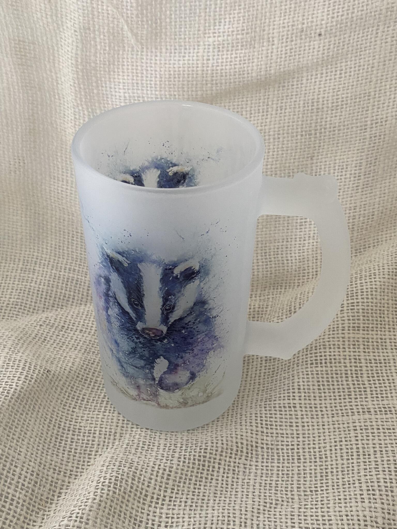 Badger Glass Beer Stein | Wildlife Watercolours by Artist Sandi Mower